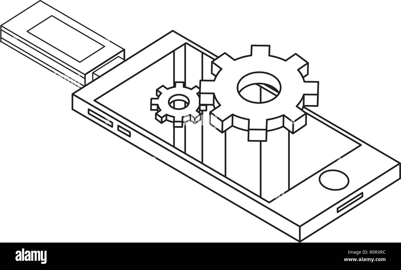 USB data storage technology isometric in black and white Stock Vector ...