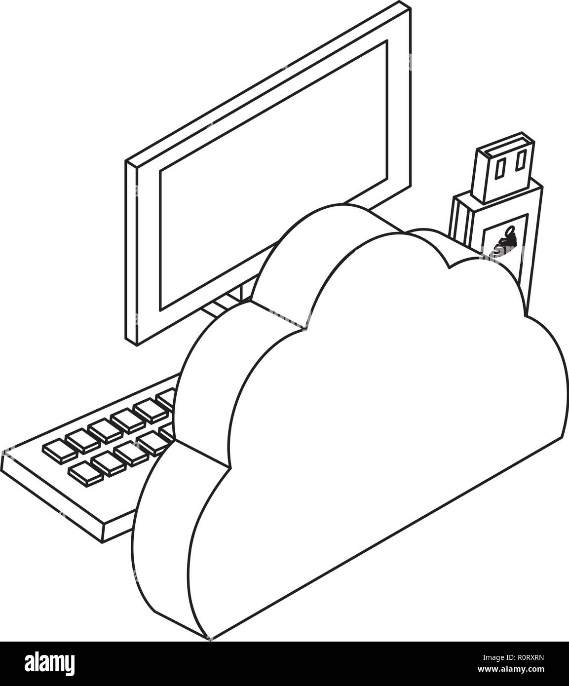 Cloud computing technology in black and white Stock Vector Image & Art ...