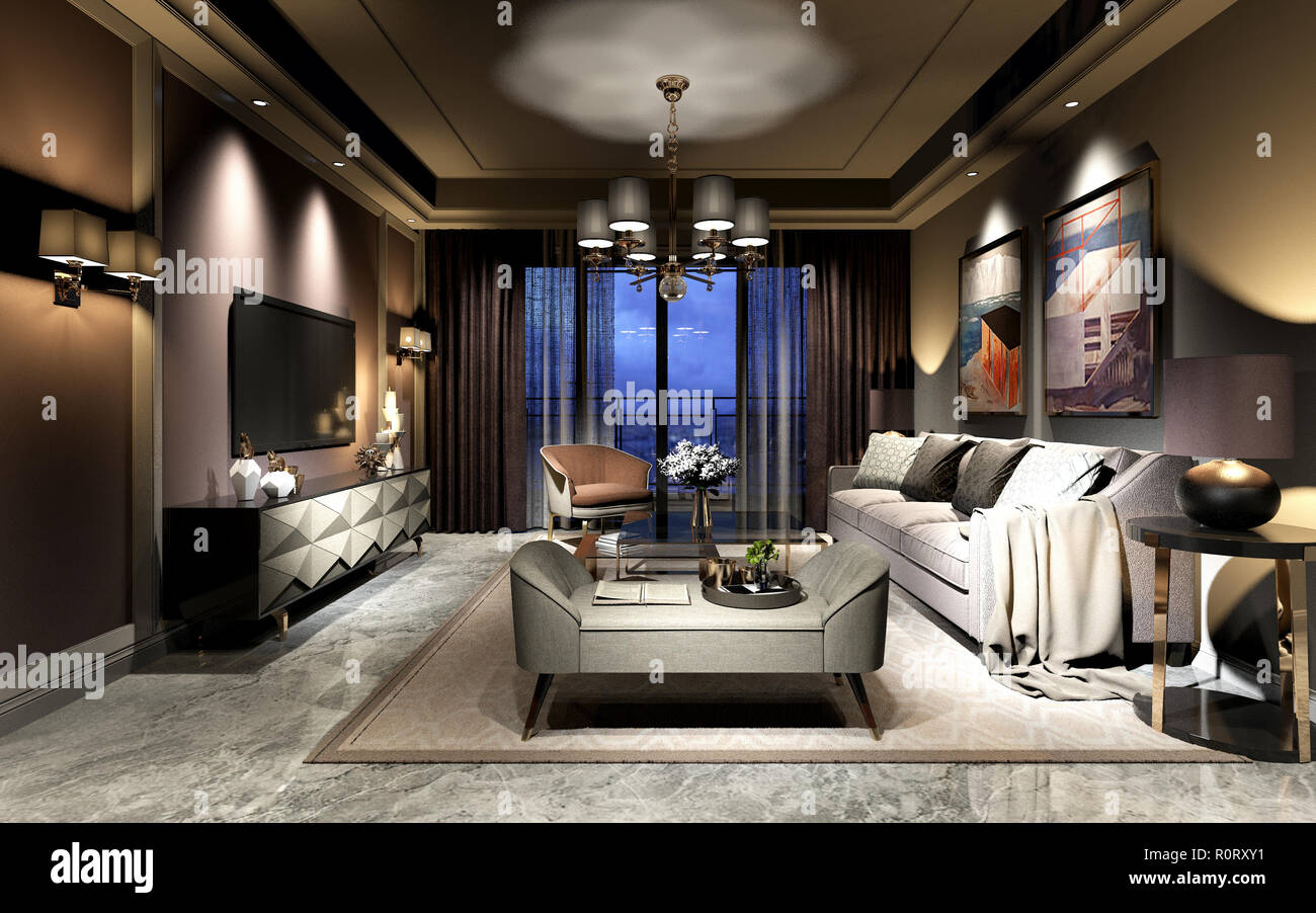 3d render of modern living room Stock Photo - Alamy