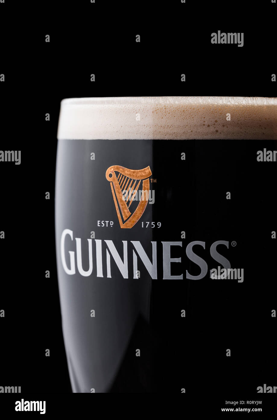 LONDON, UK - APRIL 27, 2018: Original glass of Guinness draught stout ...