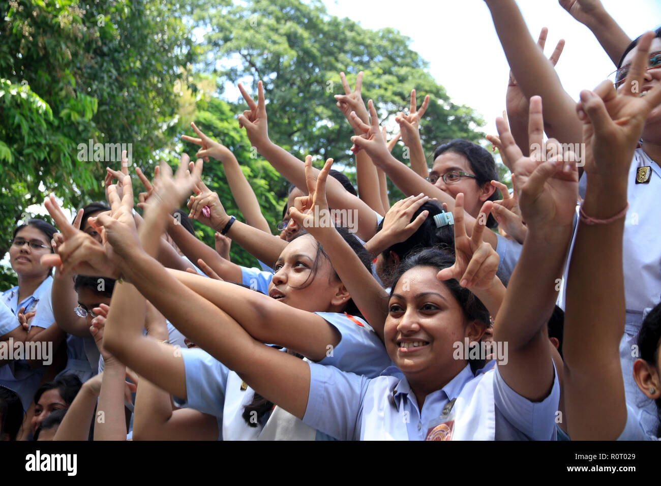 Students of Viqarunnisa Noon School and College express their joy after ...