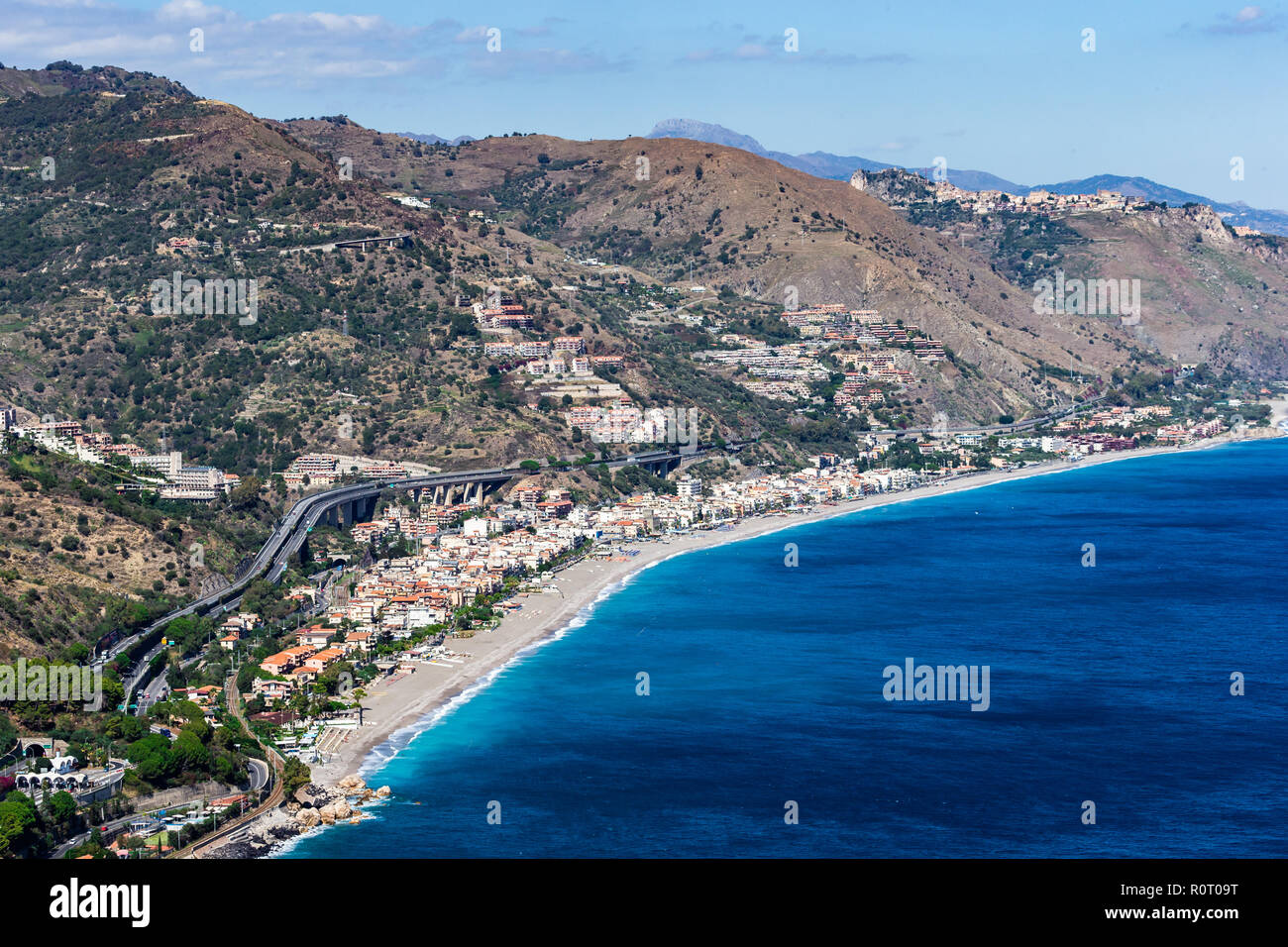 The view from the small village Castelmola at mountain top above ...