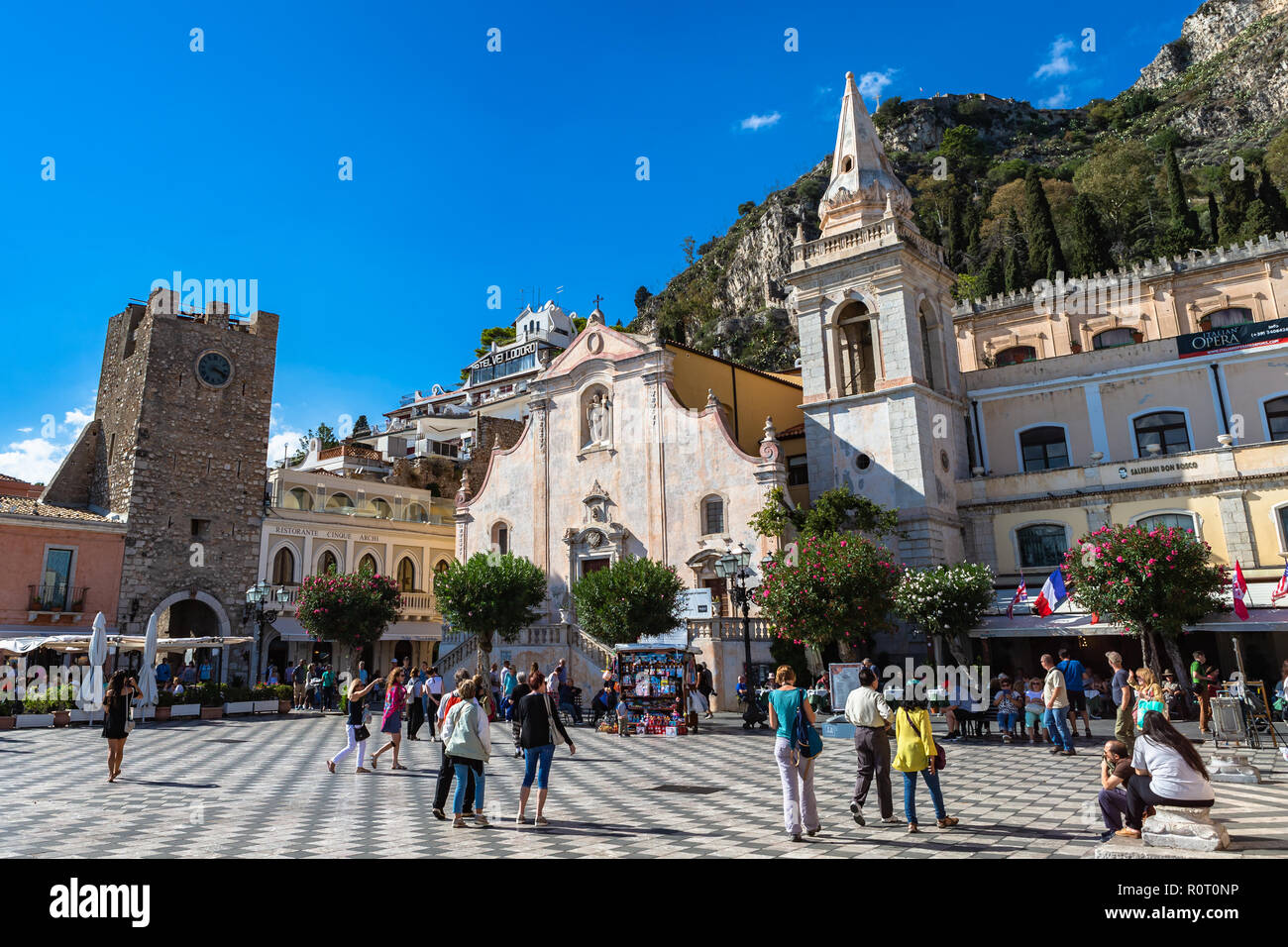 Taormina, Italy - September 26, 2018: The street view of the famous ...