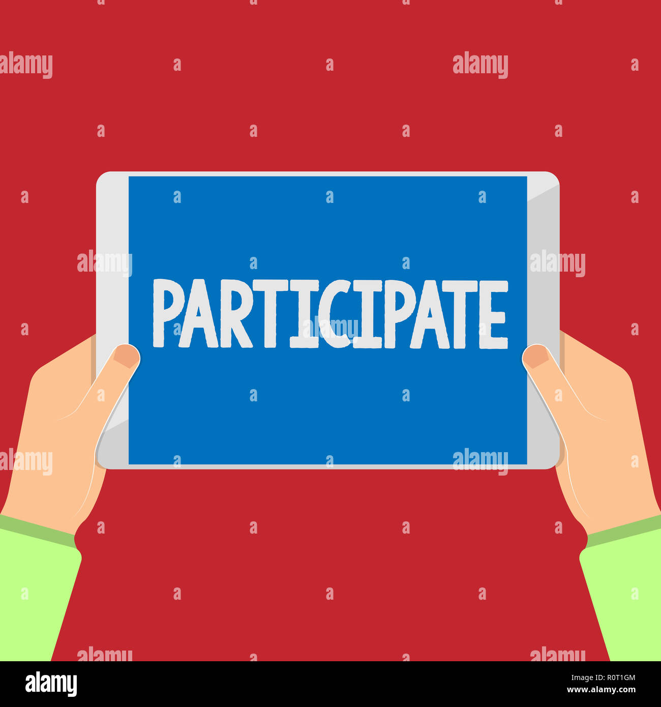 Writing note showing Participate. Business photo showcasing Take part ...