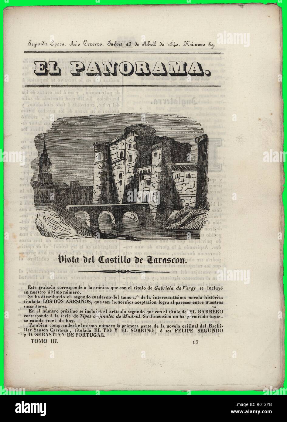 Portada de la revista El Panorama, editada en Madrid, abril de 1840 ...