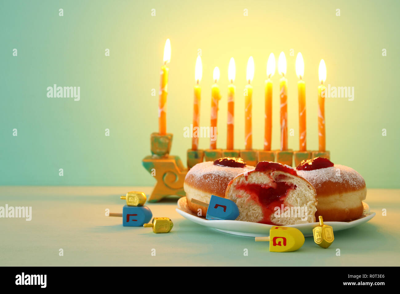 image of jewish holiday Hanukkah background with menorah (traditional ...