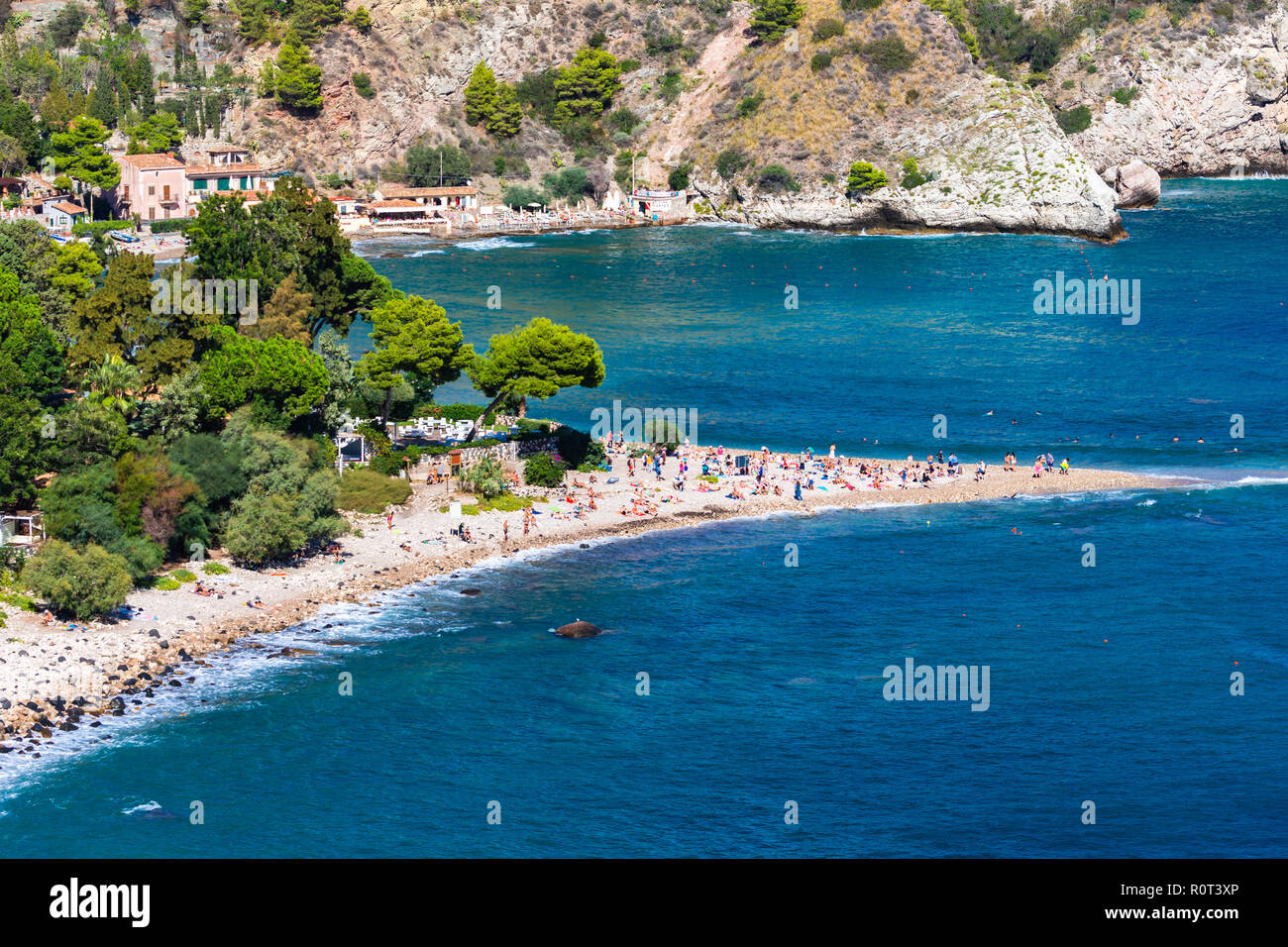 Beautiful beach at Isola Bella in Taormina, Sicily, Italy Stock Photo ...