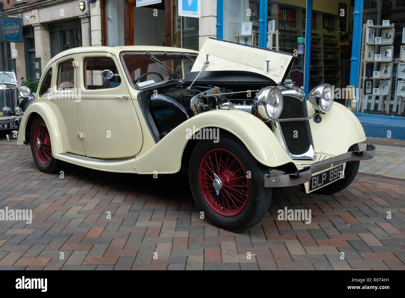 Classic cars on show in Gloucester High Street. 1937 Riley Kestrel ...