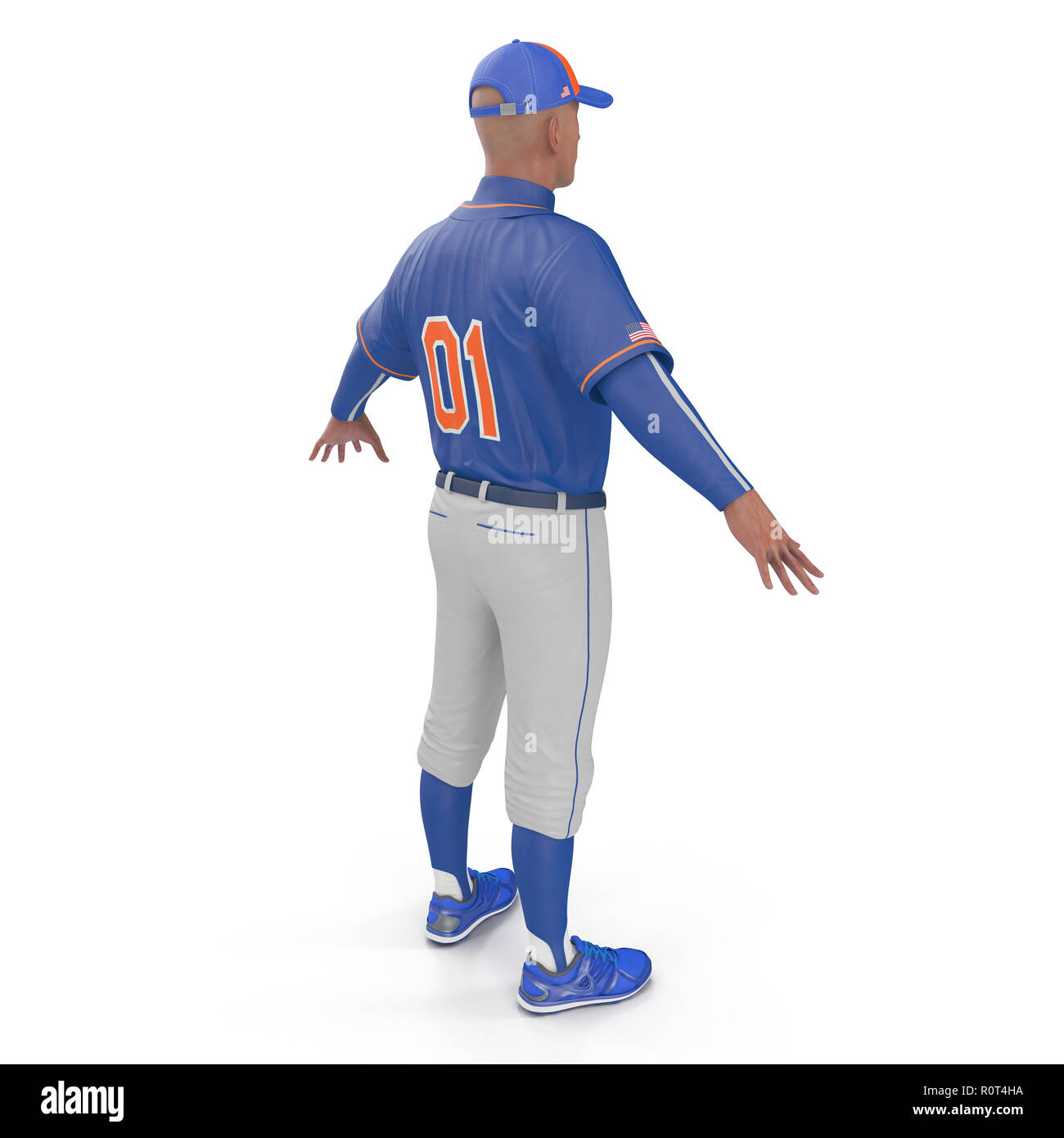 Full length portrait of a male baseball player on white. Rear view. 3D ...