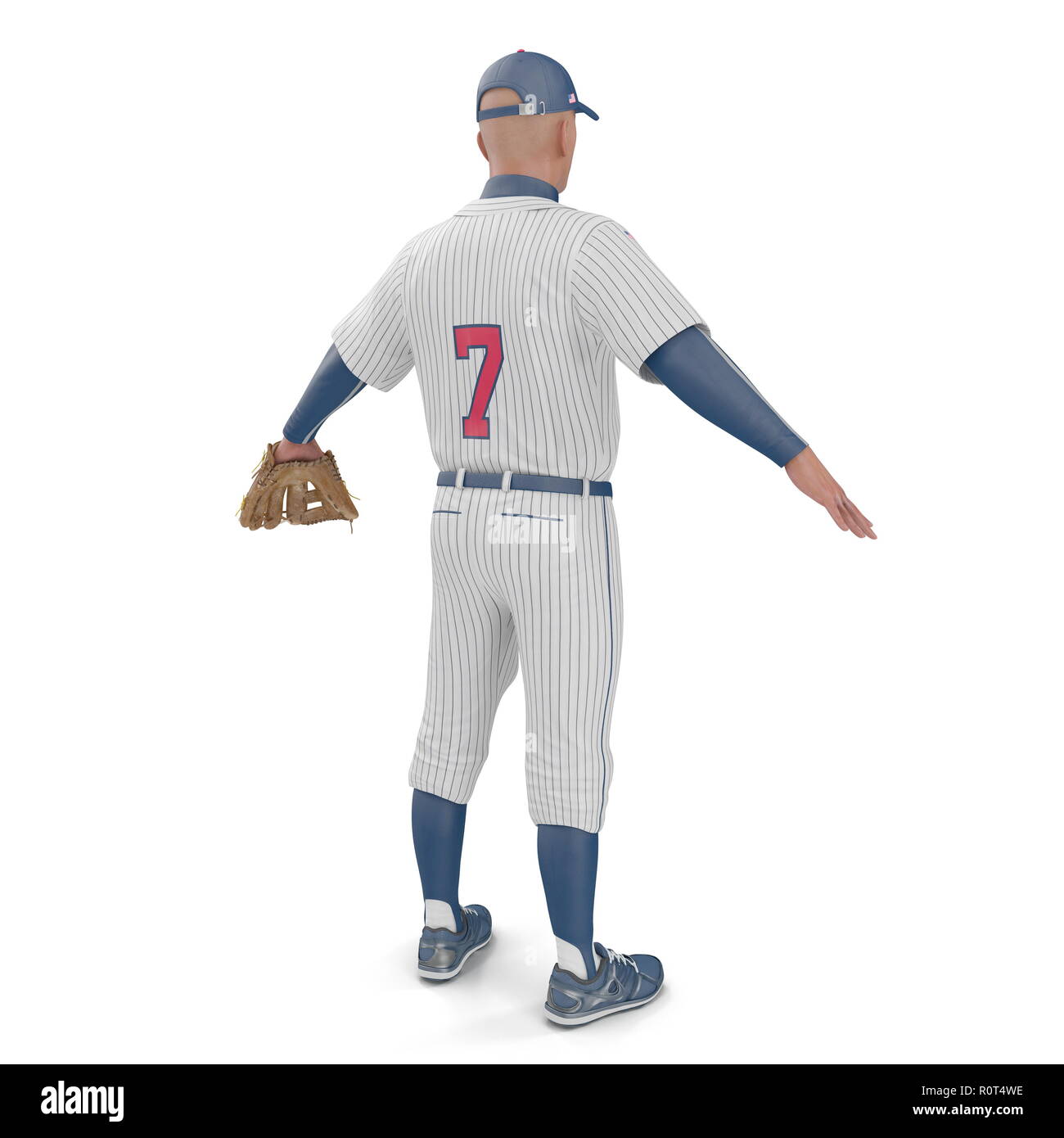 Full length portrait of a male baseball player on white. Rear view. 3D ...