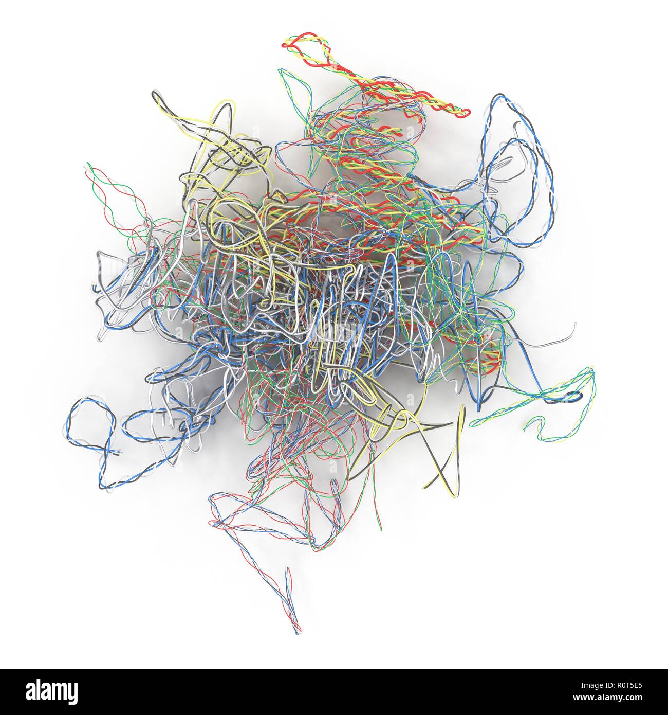 old cables piled up for recycling on white. 3D illustration Stock Photo ...