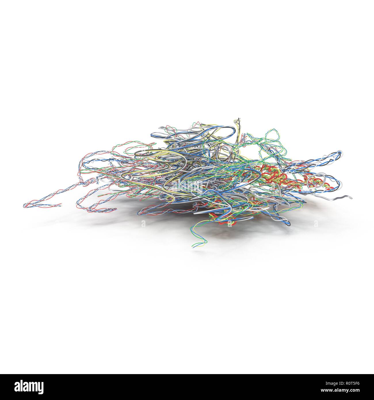 Old electrical cables during demolition. Tangled on on white. 3D ...