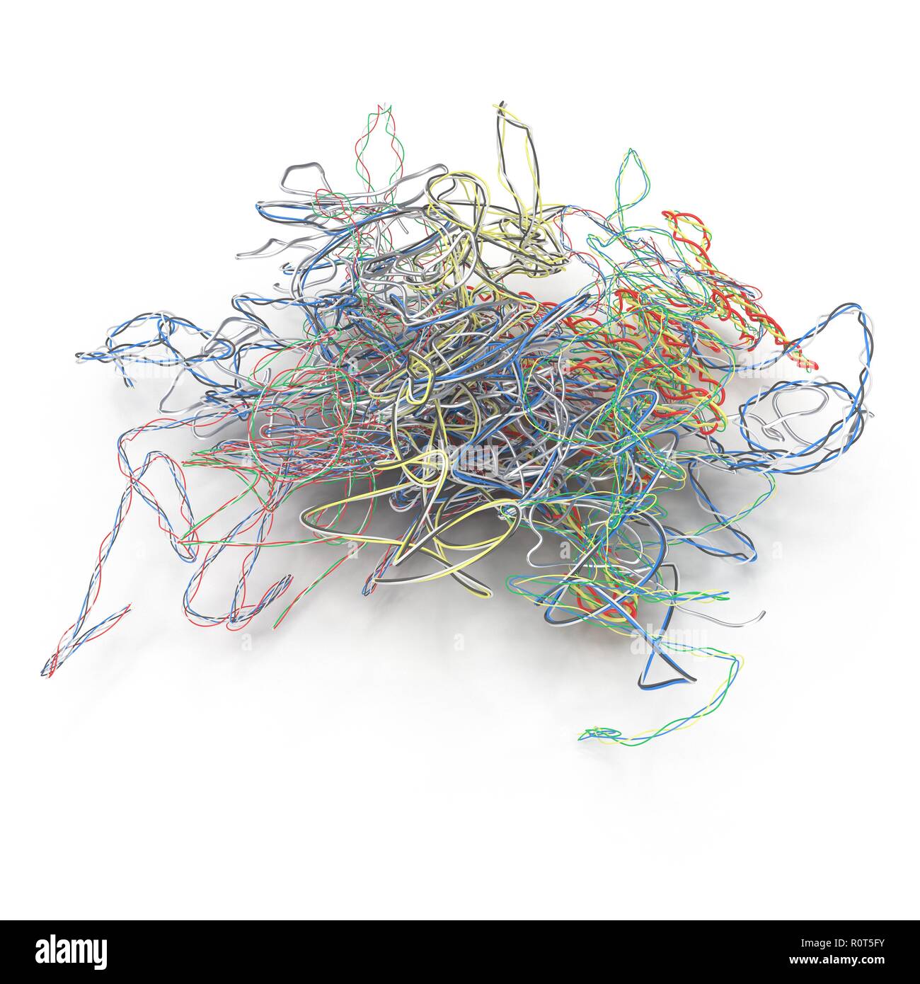 old cables piled up for recycling on white. 3D illustration Stock Photo ...