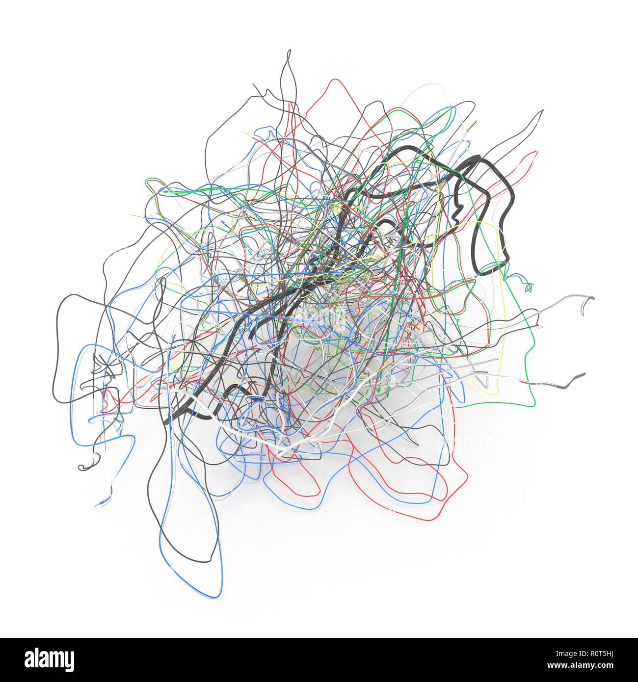 Old electrical cables during demolition. Tangled on on white. 3D ...