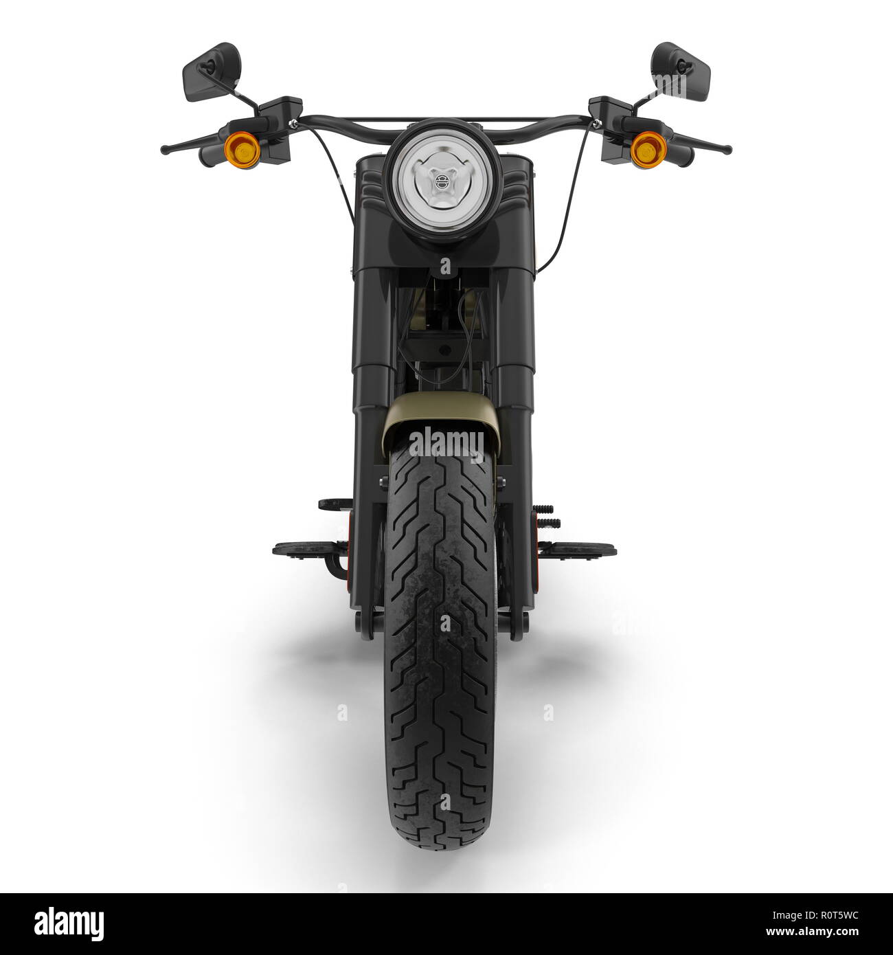 Old vintage motorcycle isolated on white. Front view. 3D illustration ...