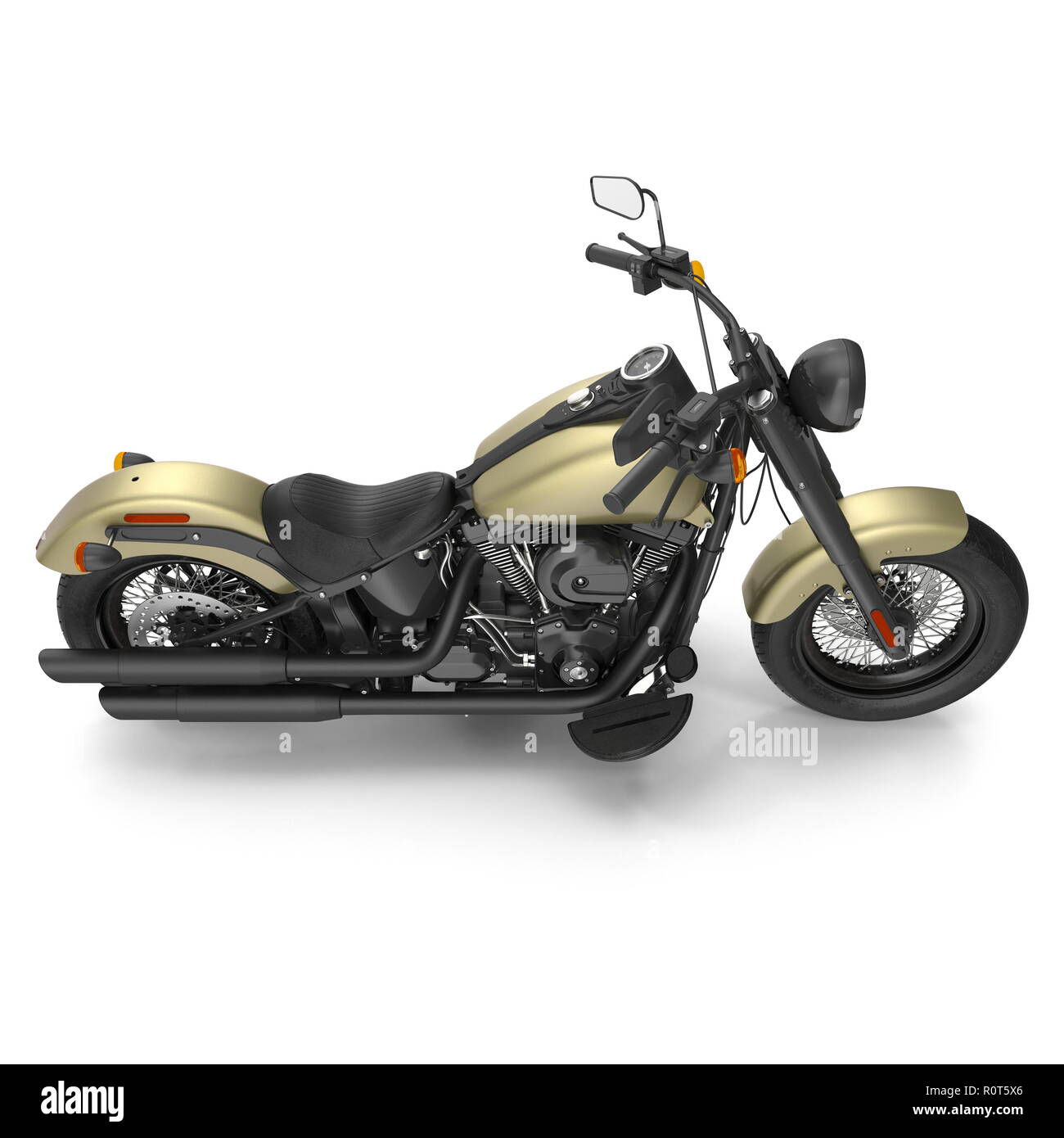 Old retro motorcycle isolated on white. Side view. 3D illustration ...