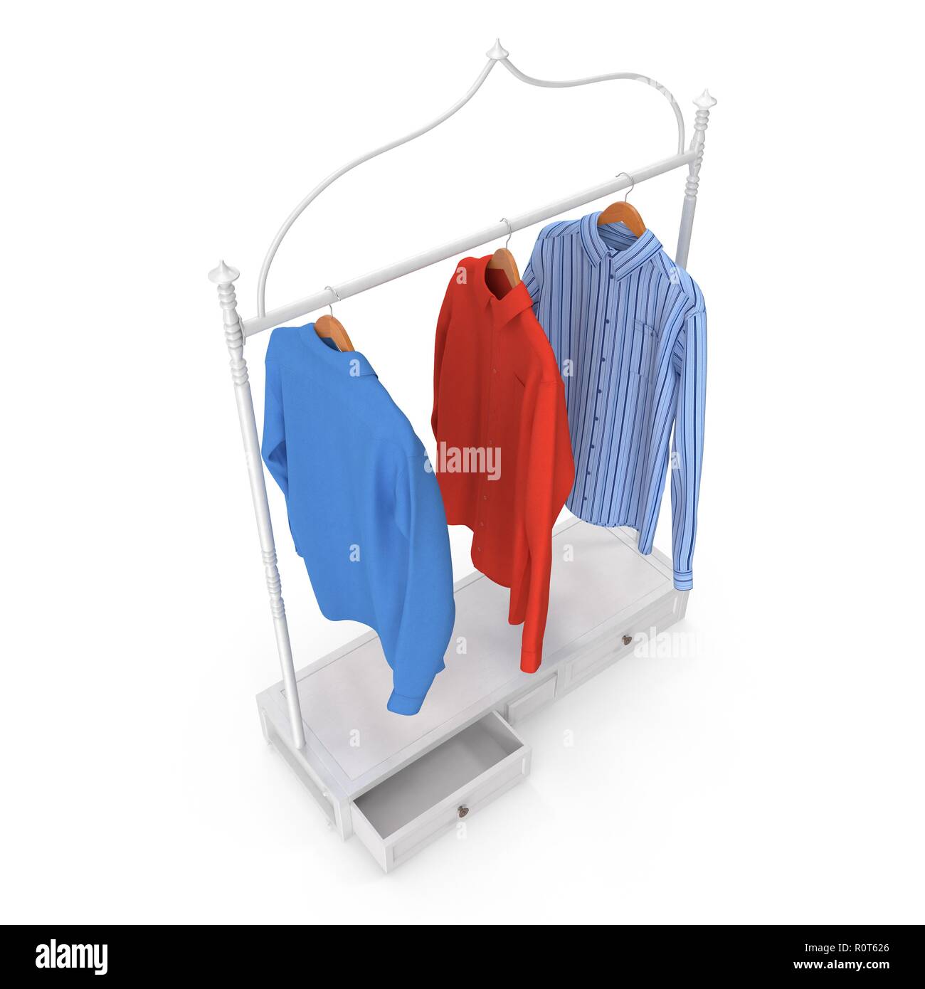 Iron Clothing Display Rack with Dresses on white. 3D illustration Stock ...