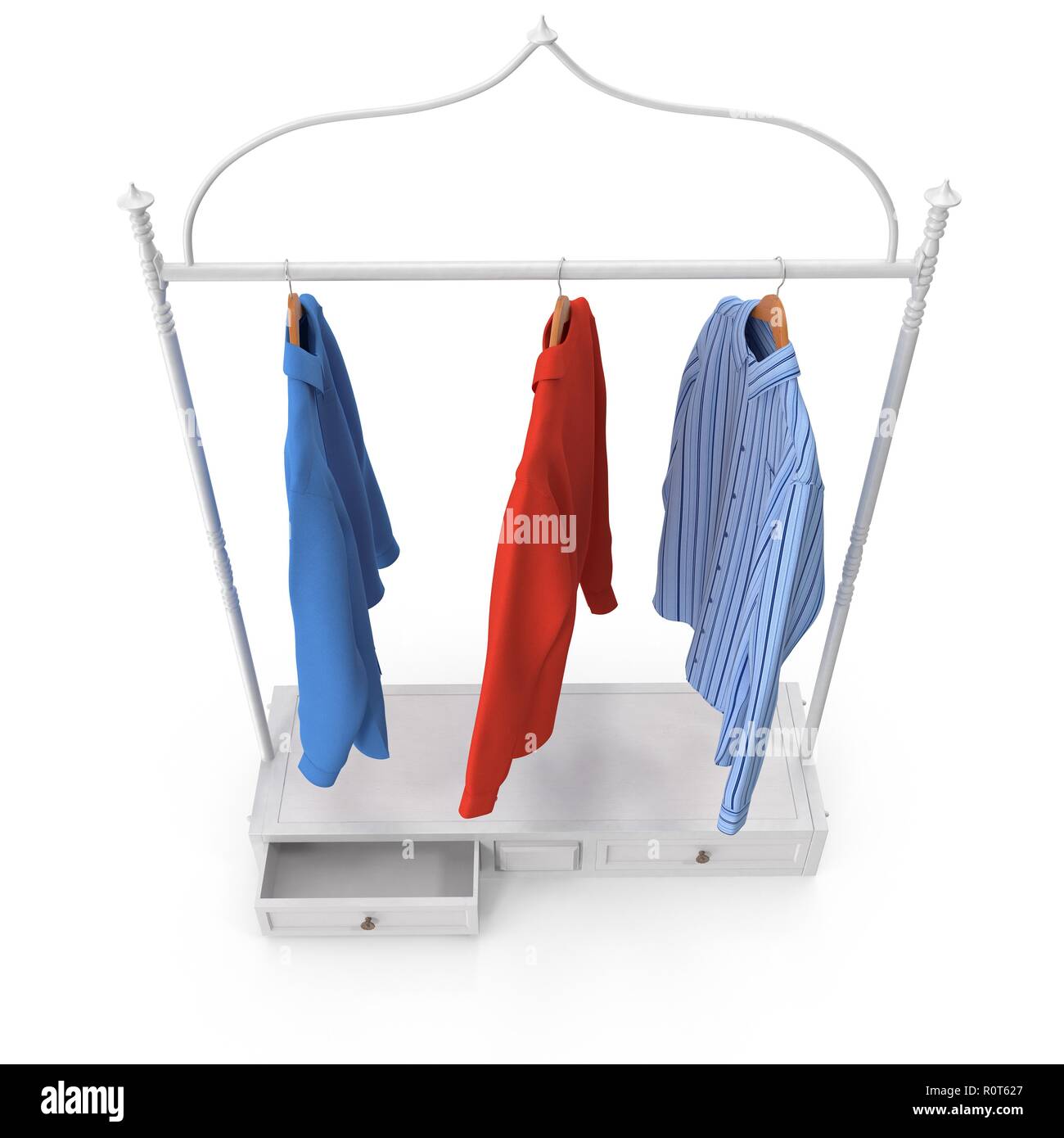 Iron Clothing Display Rack with Dresses on white. 3D illustration Stock ...