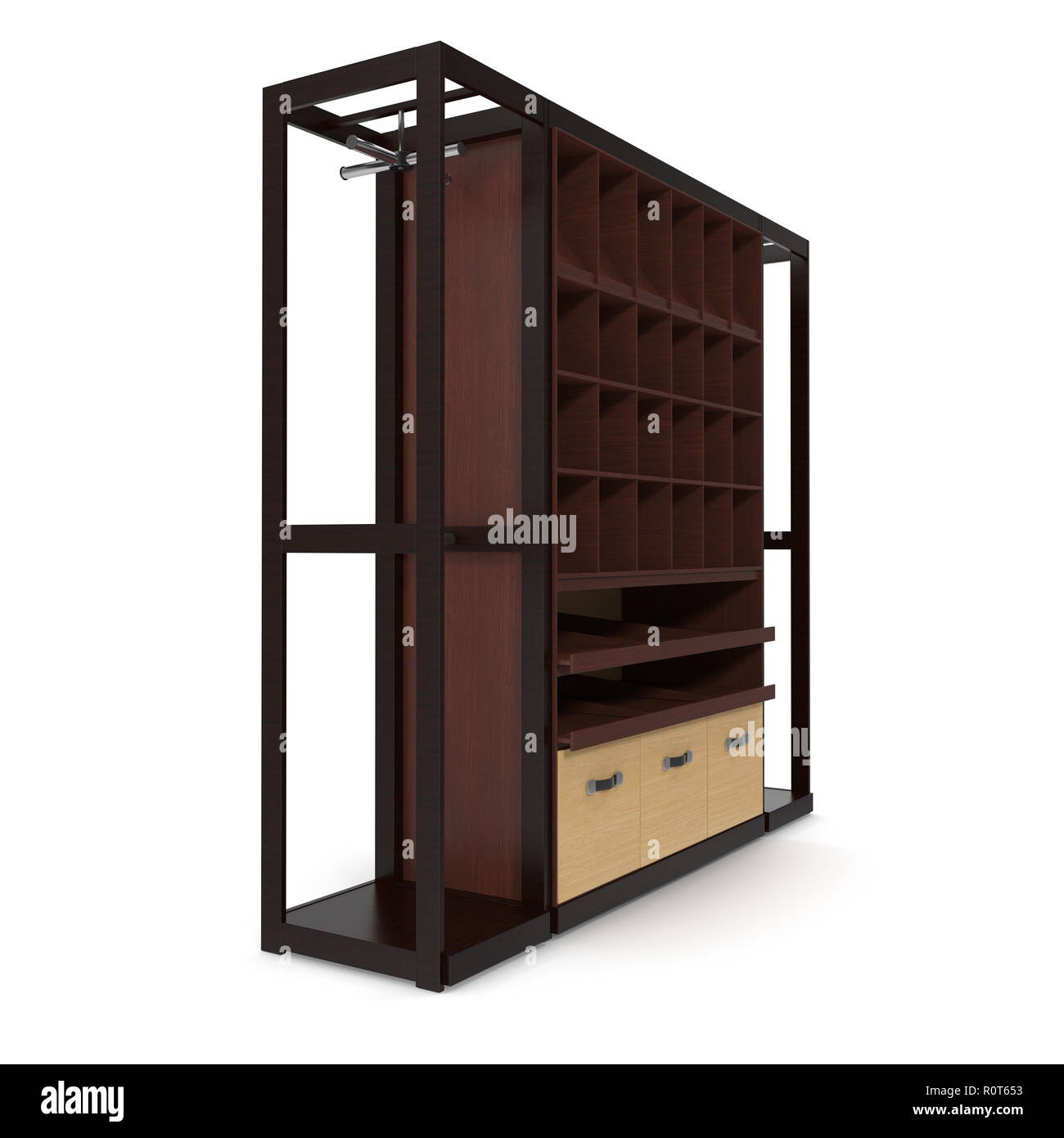 Empty Wooden Clothing Display Rack on white. 3D illustration Stock ...