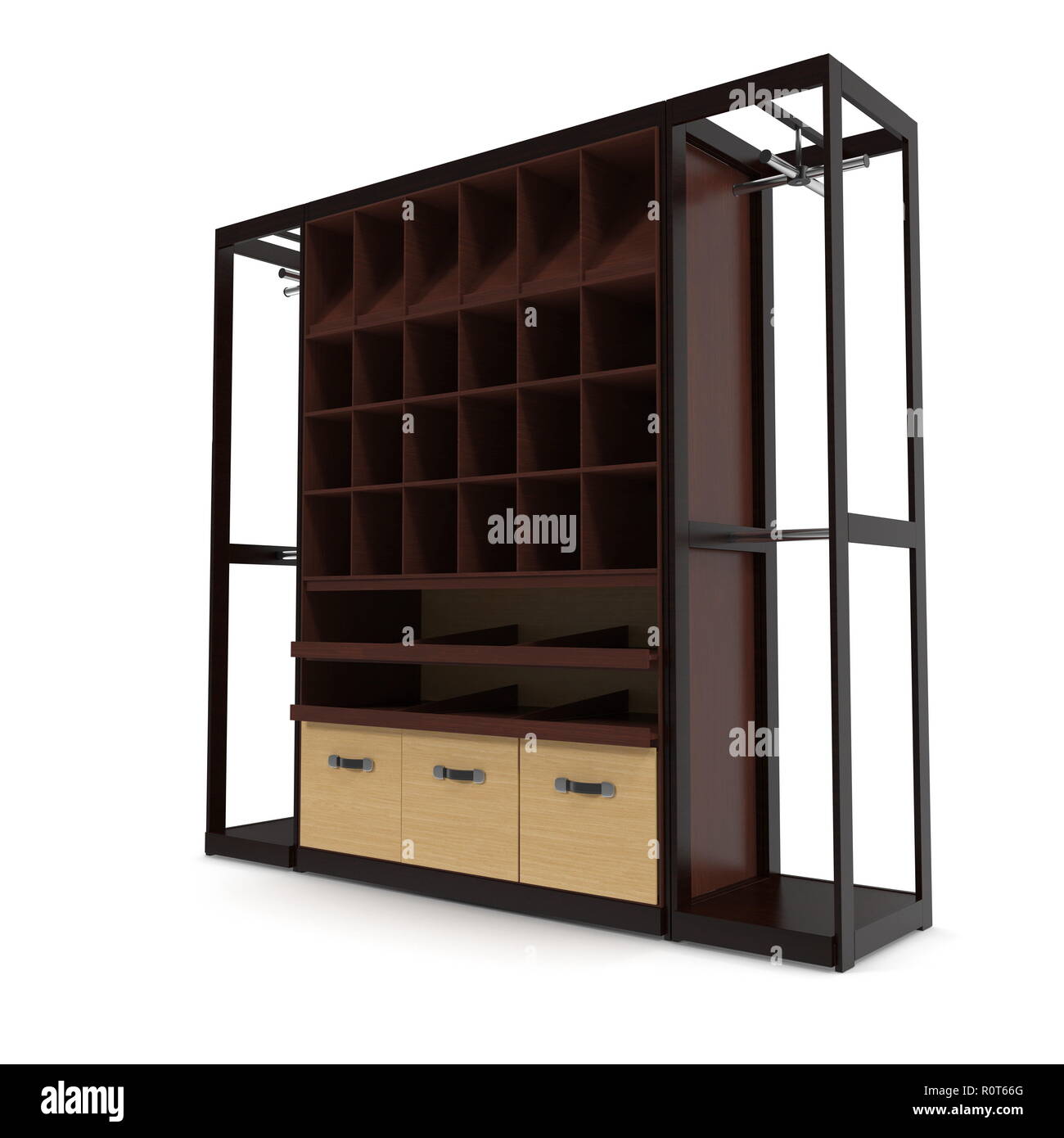 Empty Wooden Clothing Display Rack on white. 3D illustration Stock ...