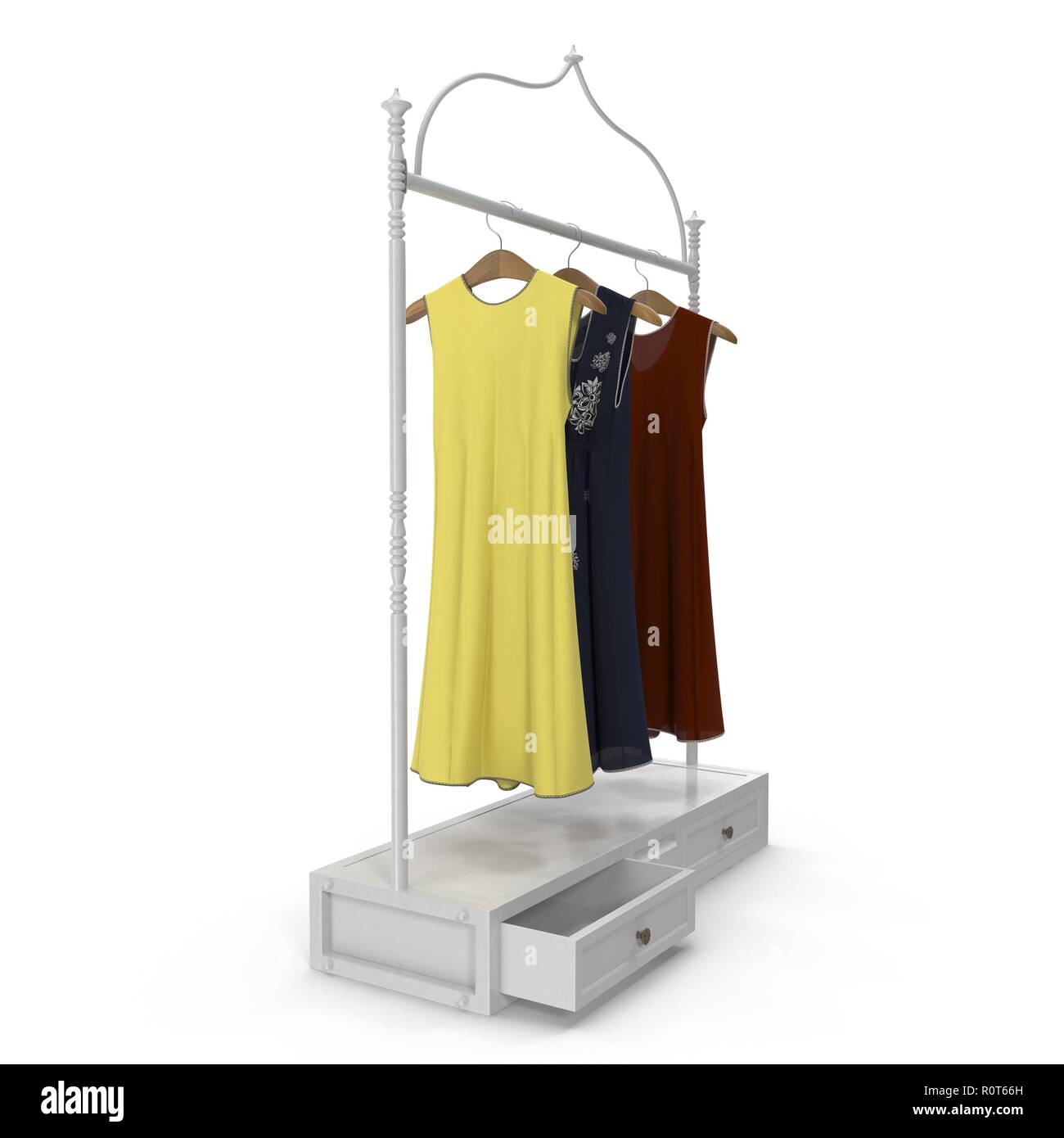 Iron Clothing Display Rack with Dresses on white. 3D illustration Stock ...