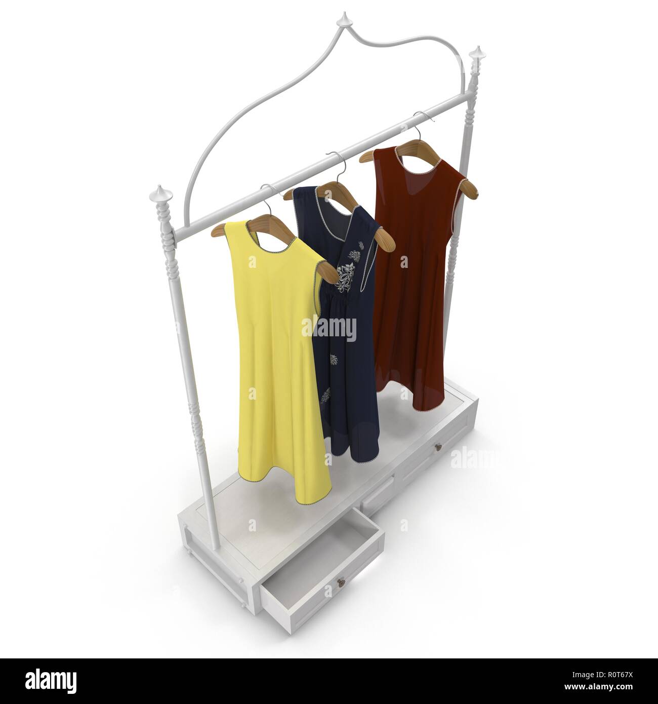 Iron Clothing Display Rack with Dresses on white. 3D illustration Stock ...