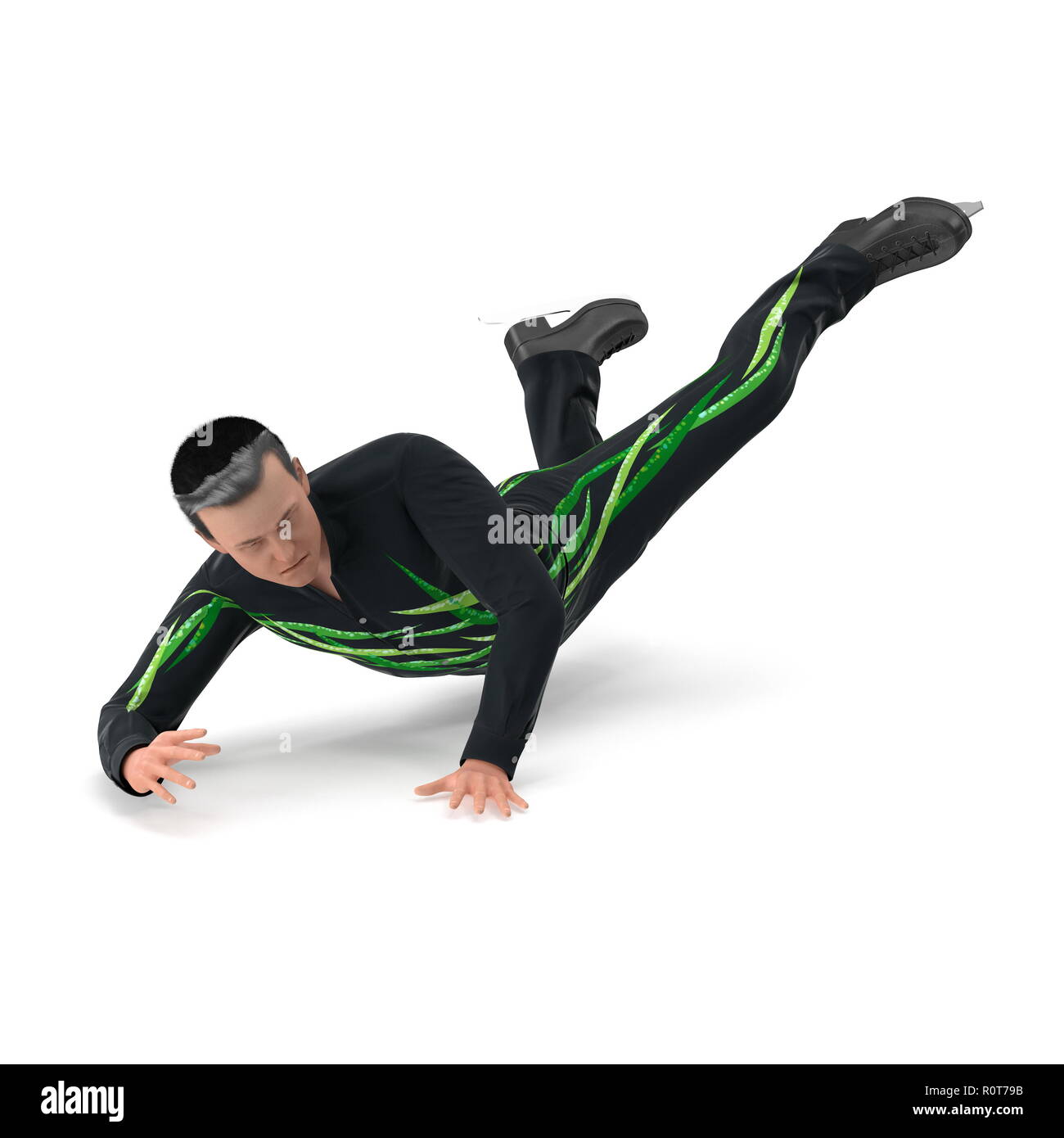 Male Figure Skater Falling Down isolated on a white. 3D illustration ...