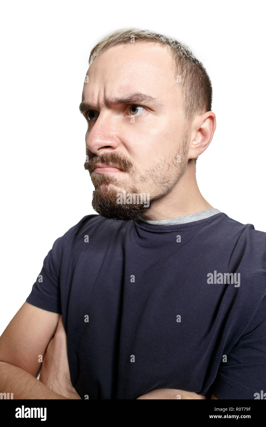 Sertious business man standing isolated on white studio background ...