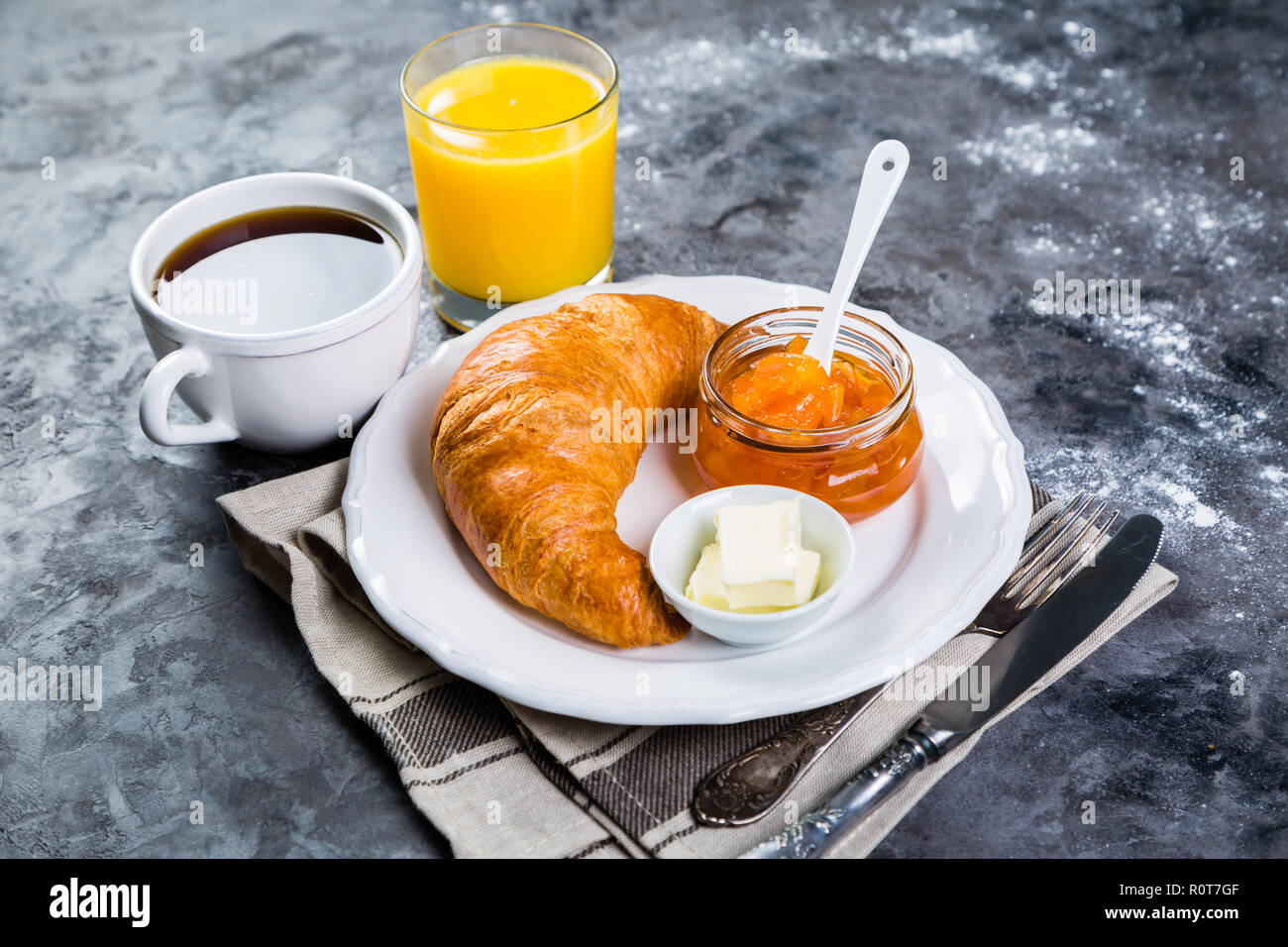 Cup coffee croissants jam hi-res stock photography and images - Alamy
