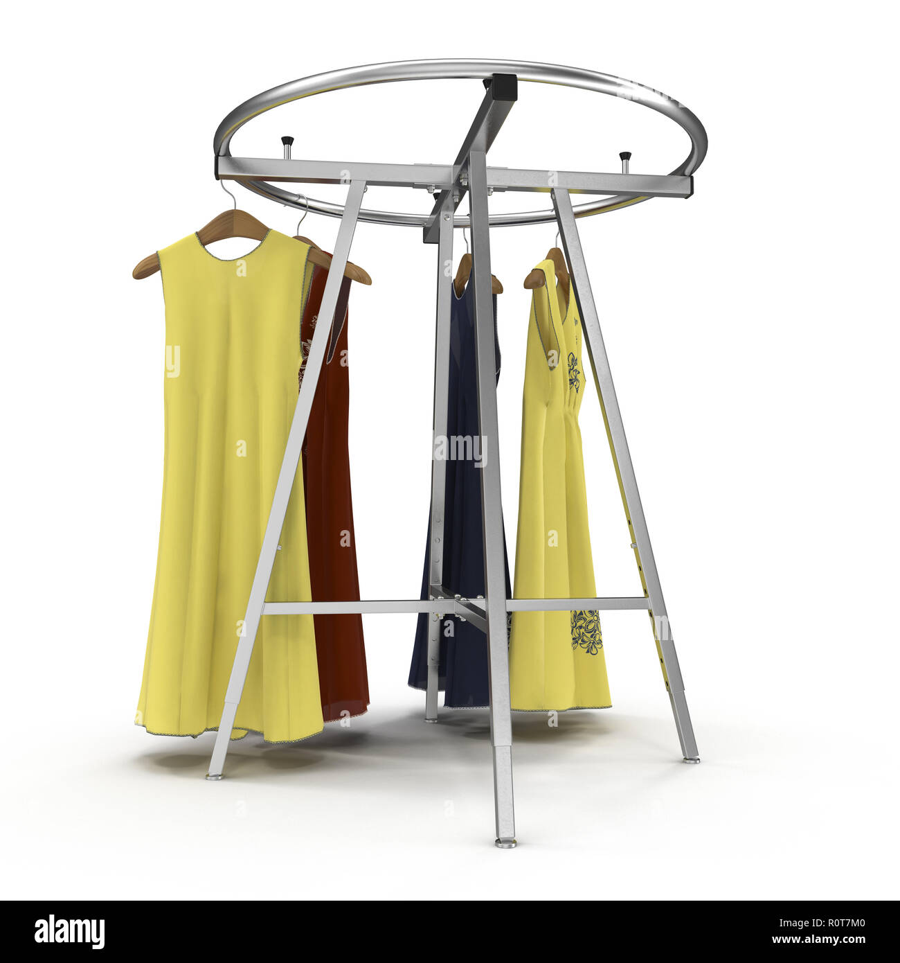 Empty Round Clothing Rack with Dresses on white. 3D illustration Stock ...