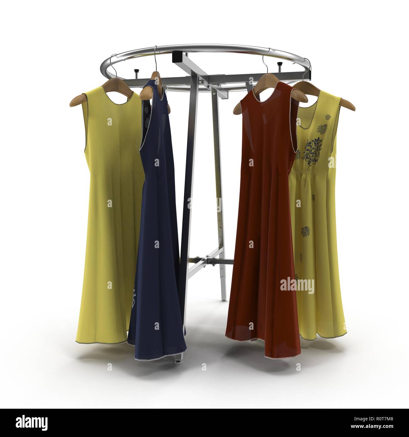 Empty Round Clothing Rack with Dresses on white. 3D illustration Stock ...