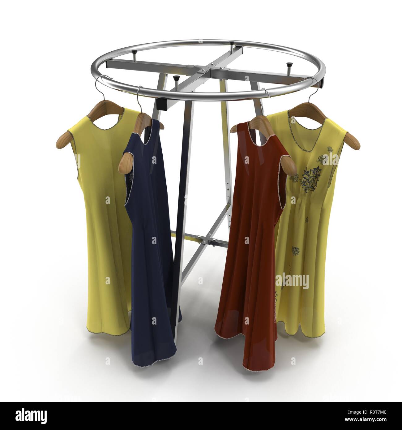 Empty Round Clothing Rack with Dresses on white. 3D illustration Stock ...