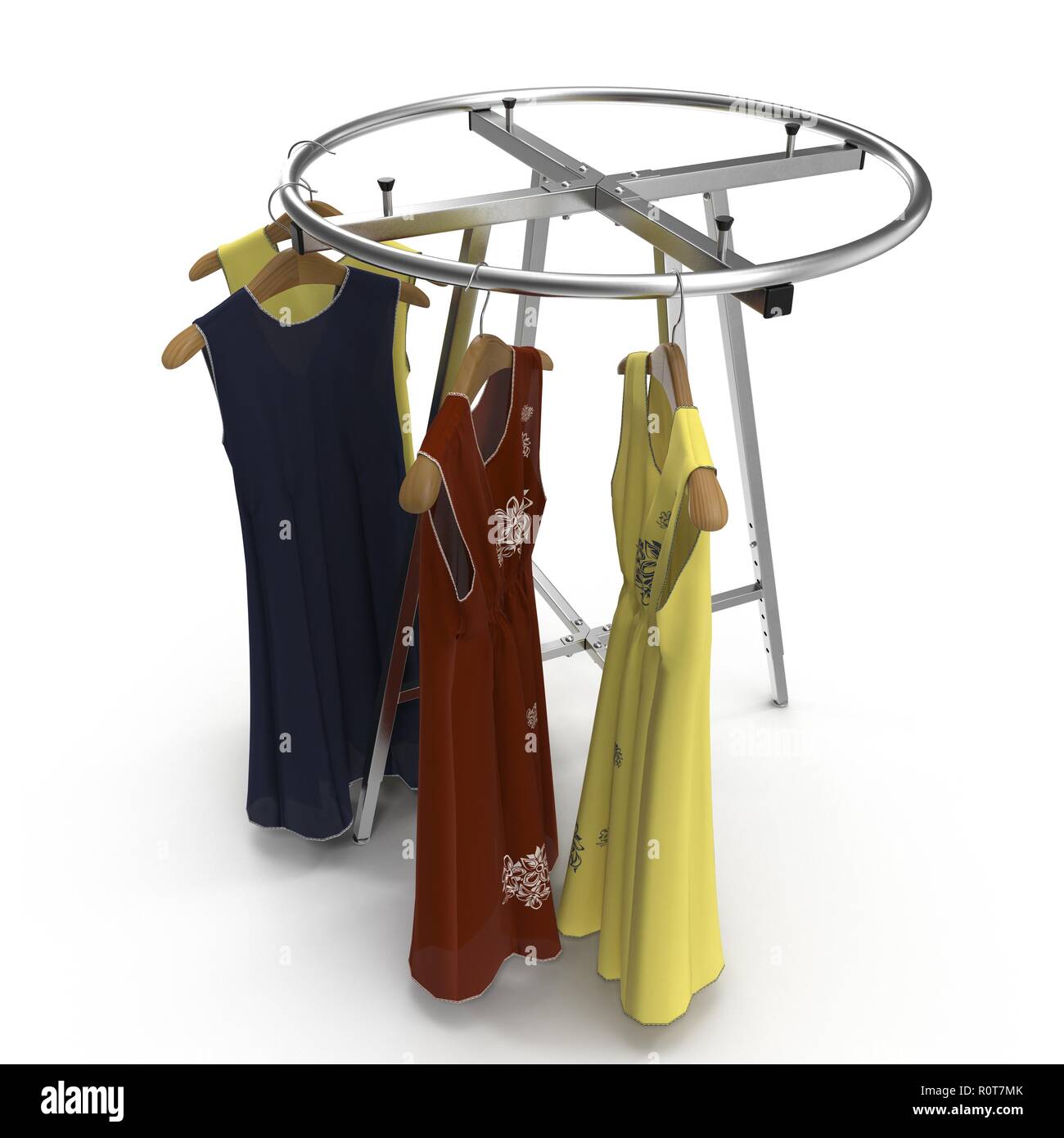 Empty Round Clothing Rack with Dresses on white. 3D illustration Stock ...
