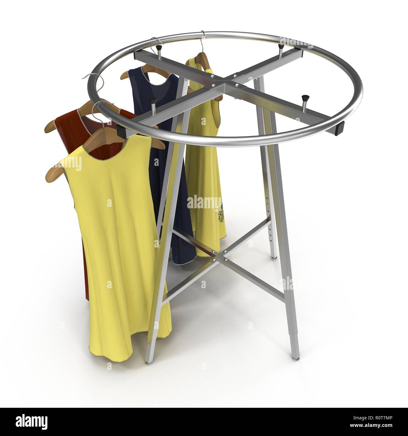 Empty Round Clothing Rack with Dresses on white. 3D illustration Stock ...