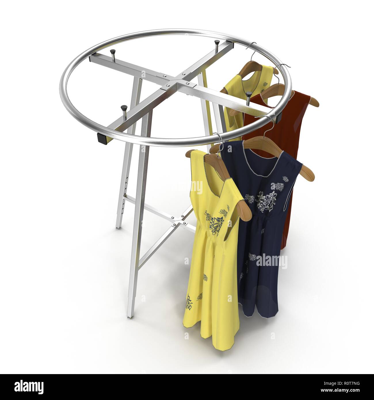 Empty Round Clothing Rack with Dresses on white. 3D illustration Stock ...