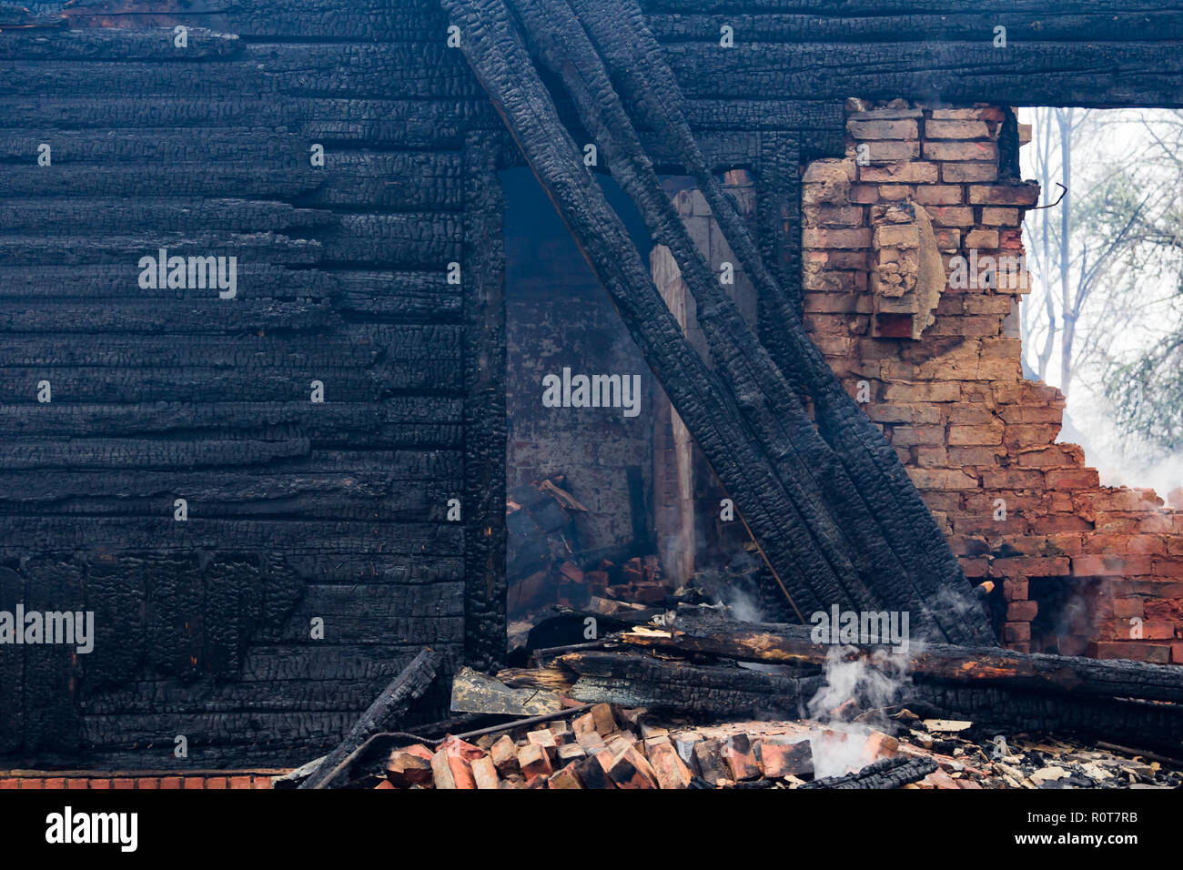 charred wooden parts of a burnt house in Latvia Stock Photo - Alamy