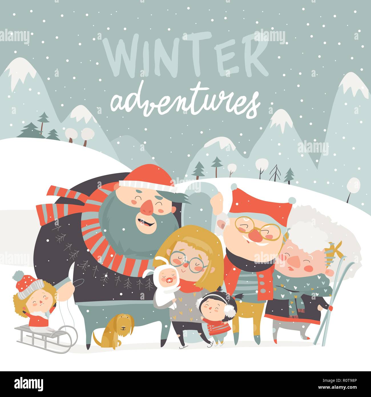 Winter season background people characters. Winter outdoor activities ...