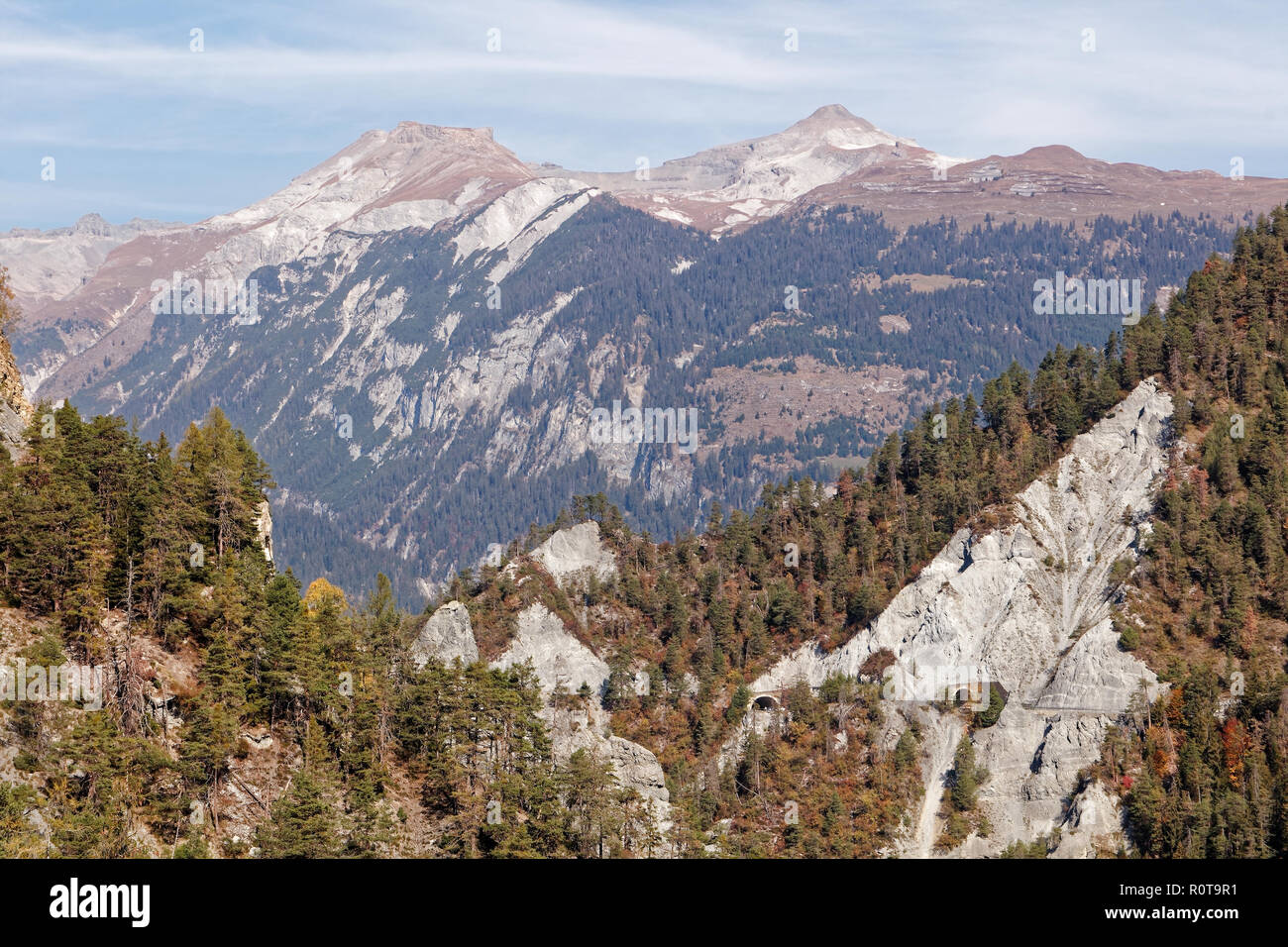 View from Old Versam bridge towards Ringelspitz massif, Ruinaulta ...