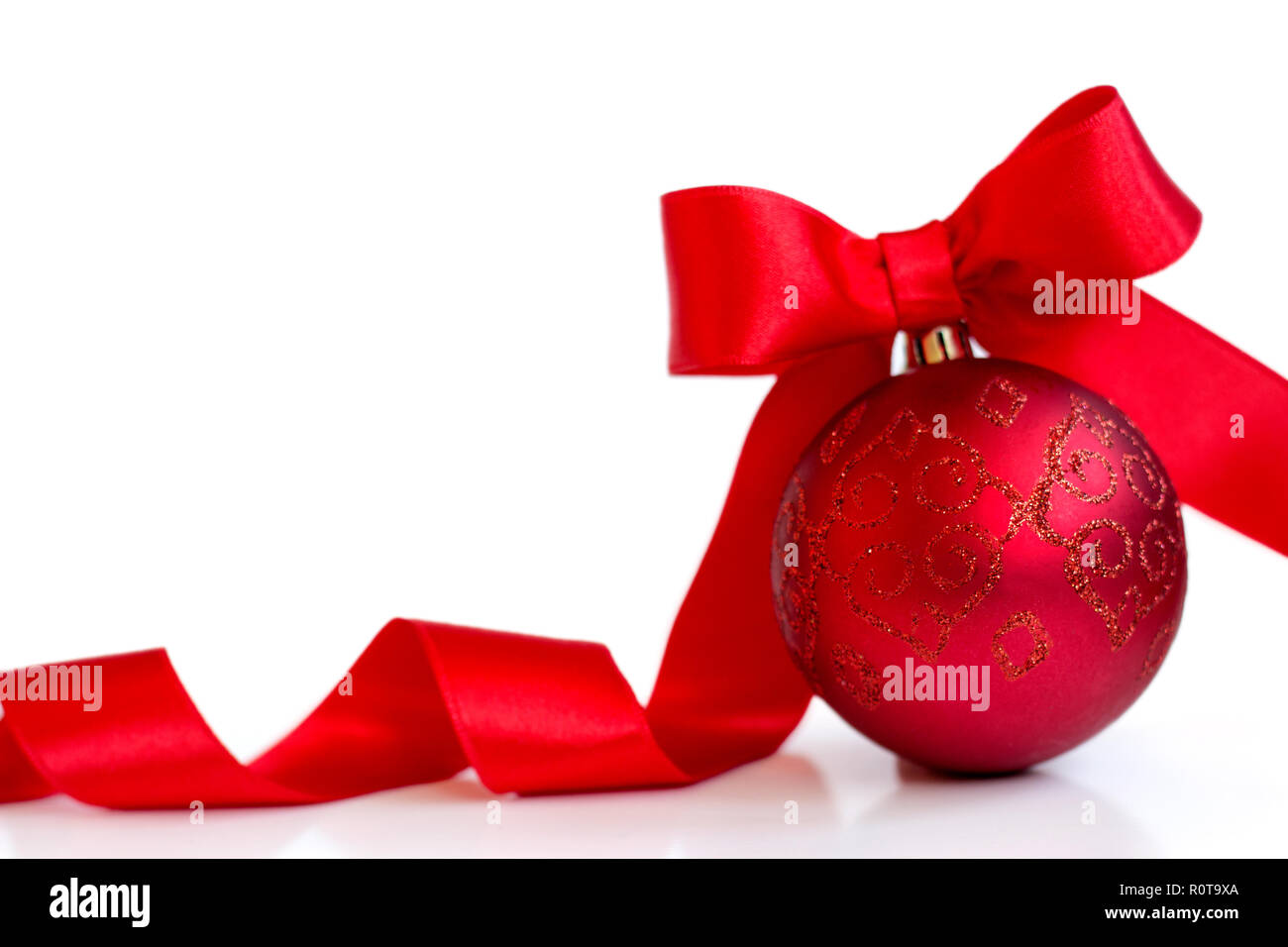 Red christmas ball, with red bow, isolated on white background, with ...