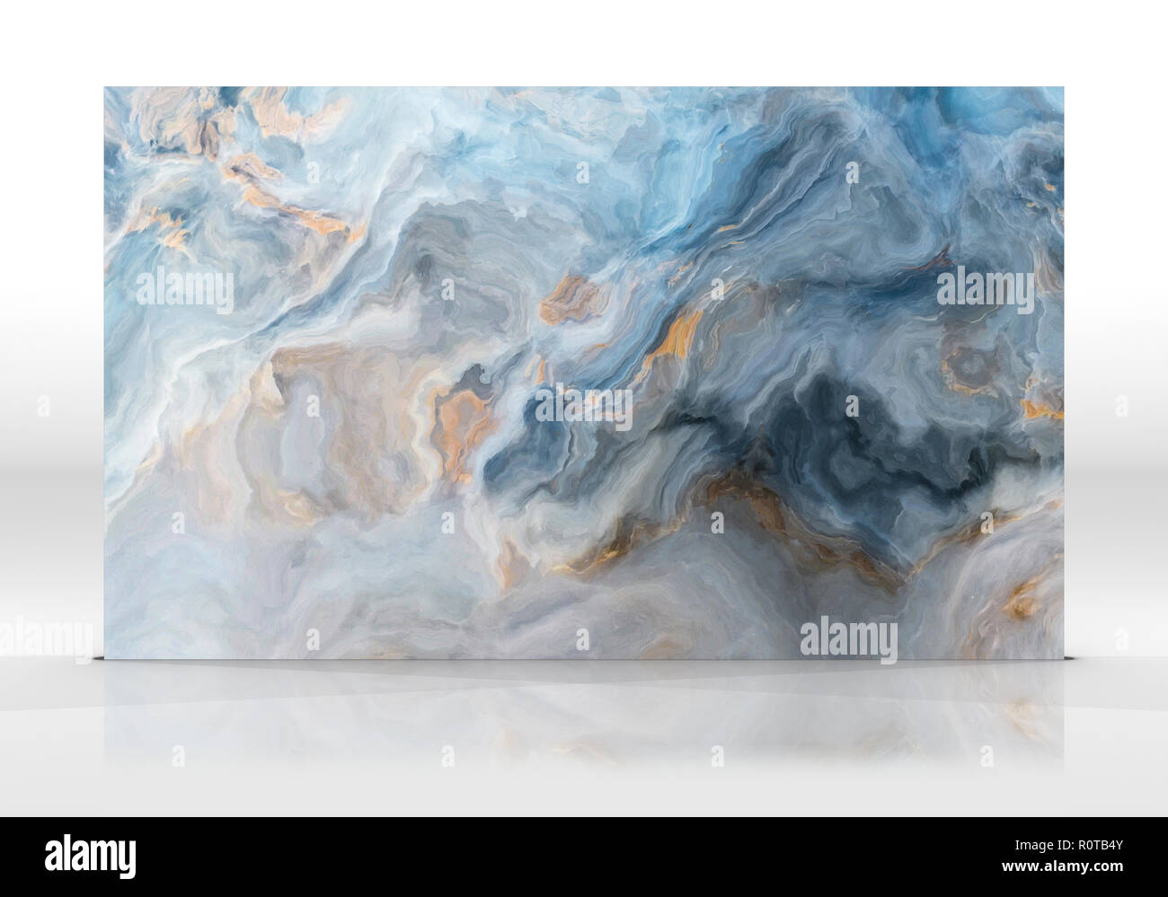 Blue marble tile standing on the white background with reflections and ...