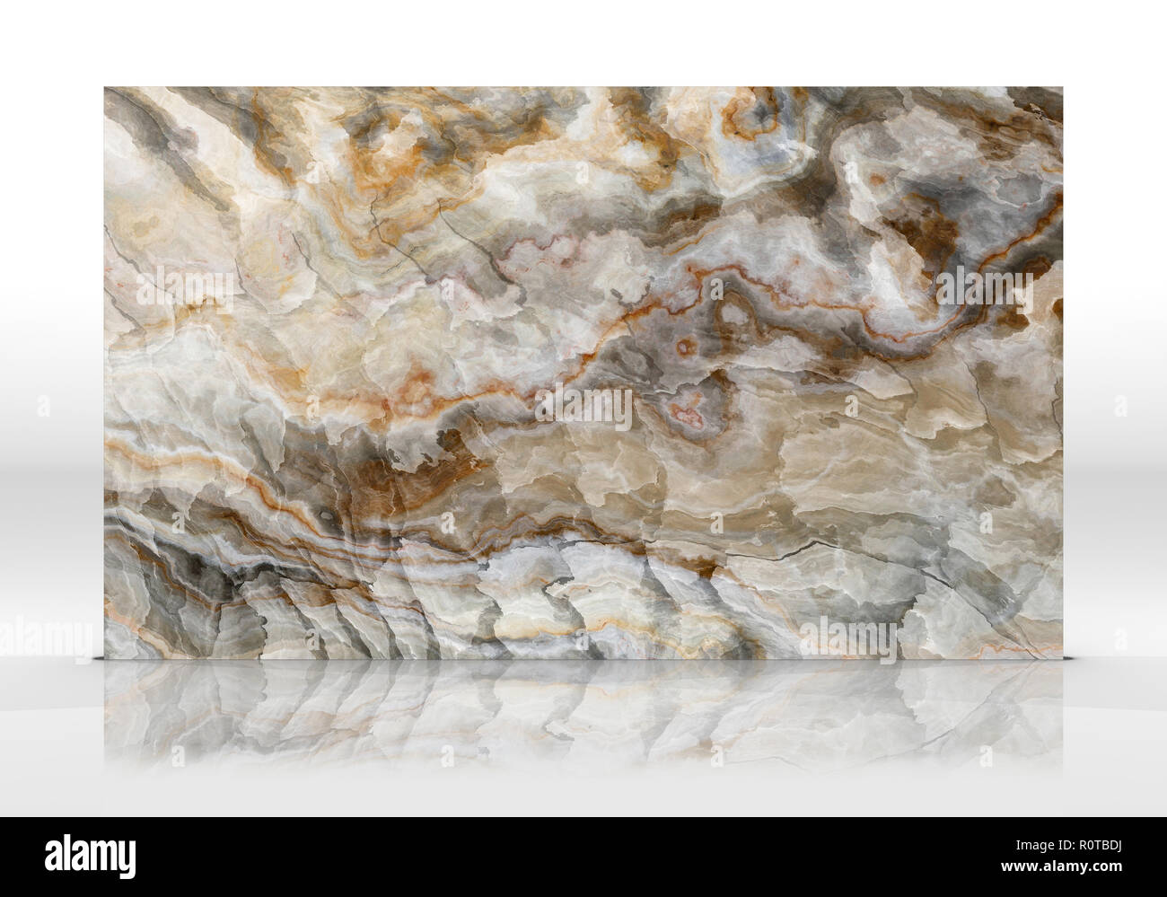 Onyx marble tile standing on the white background with reflections and ...