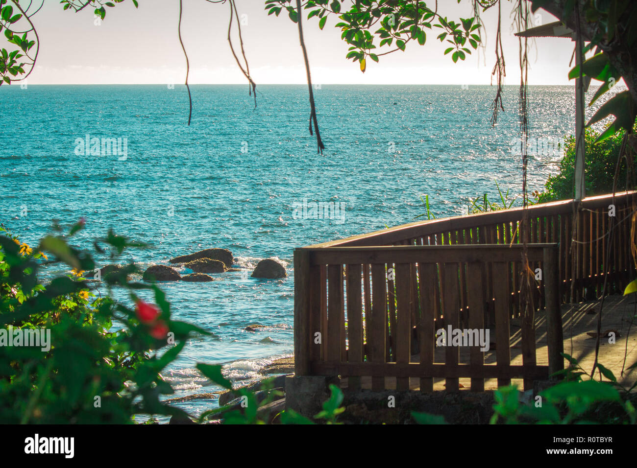 balcony over the beach and blue ocean at Florianopolis, Santa Catarina ...