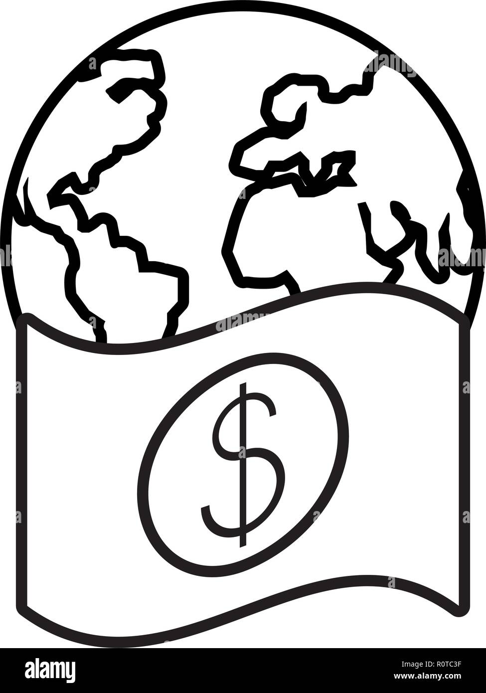 planet earth with bill dollar vector illustration design Stock Vector ...