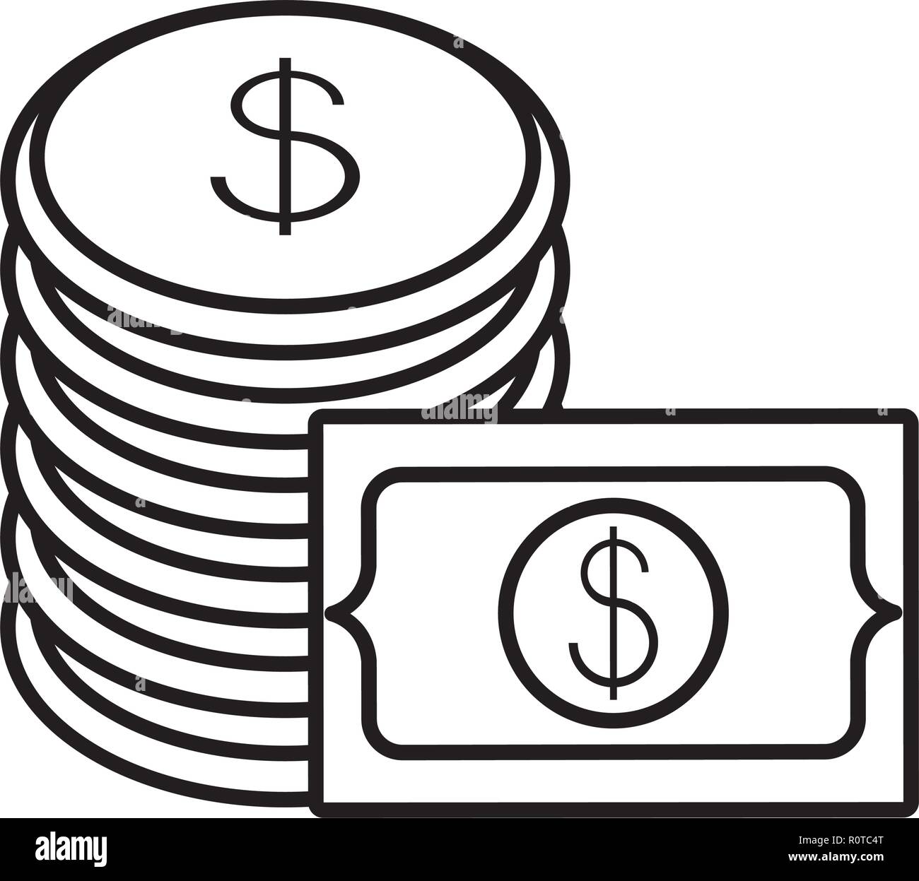 Pile Of Coins With Bill Dollar Isolated Icon Vector Illustration Design