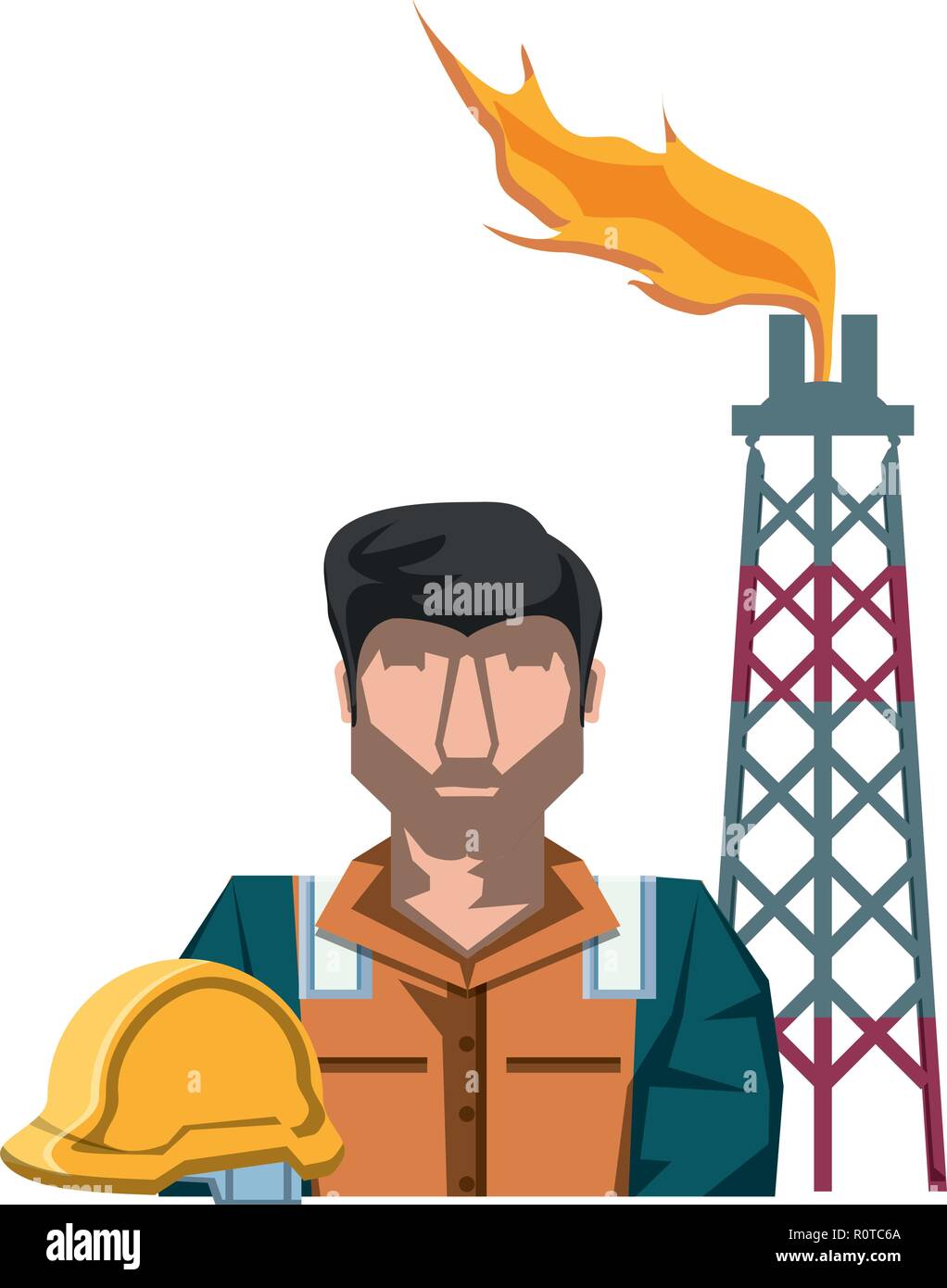 tower of plant oil extraction with worker character vector illustration ...