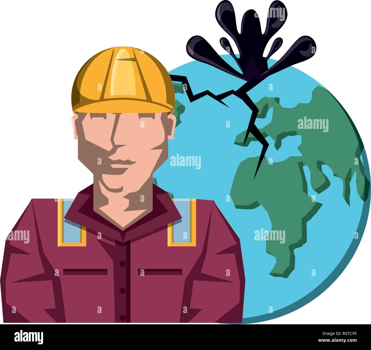 oil industry worker with earth planet vector illustration design Stock ...