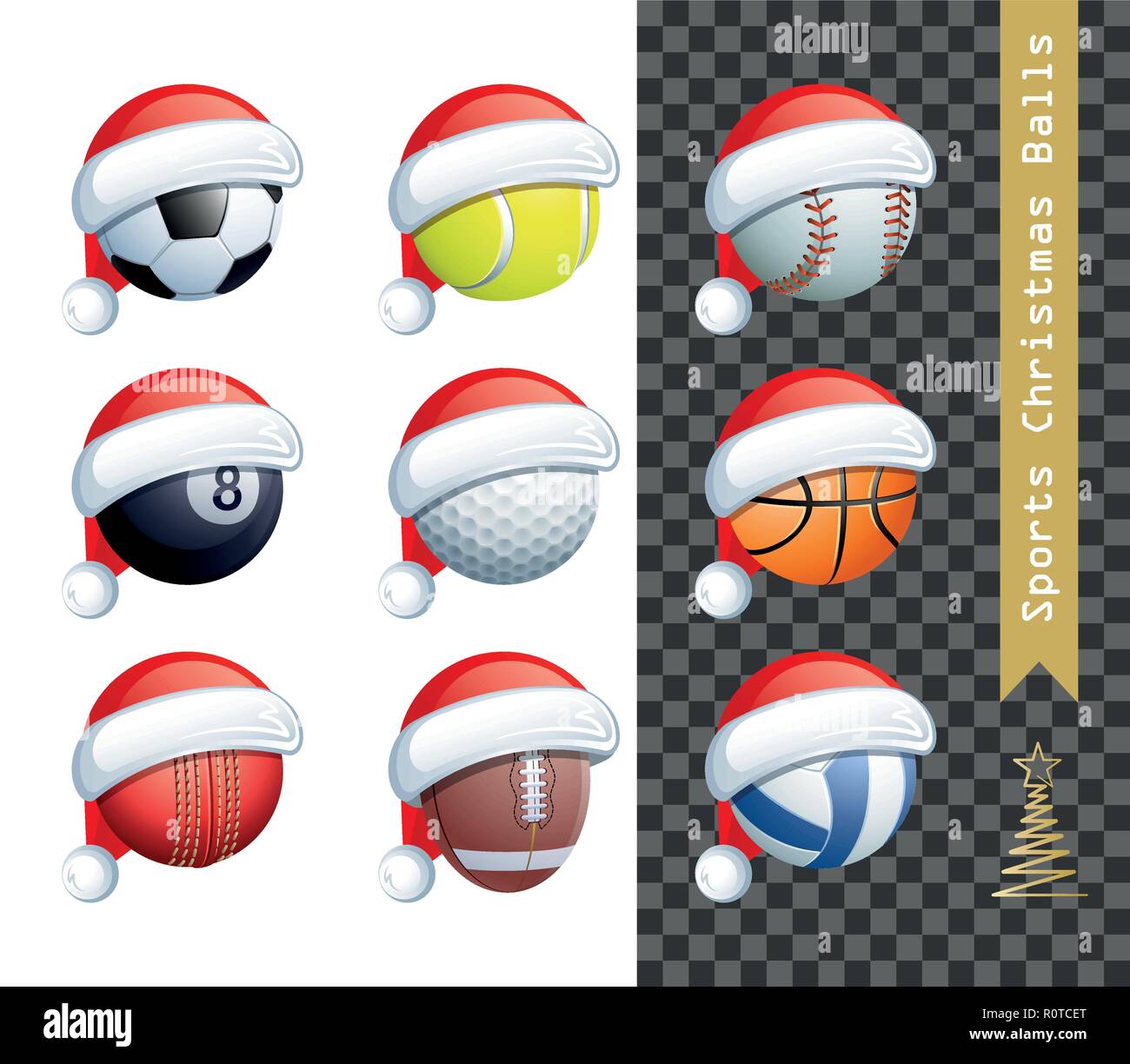 Collection of 9 different sports balls with a Santa Claus hat for your ...