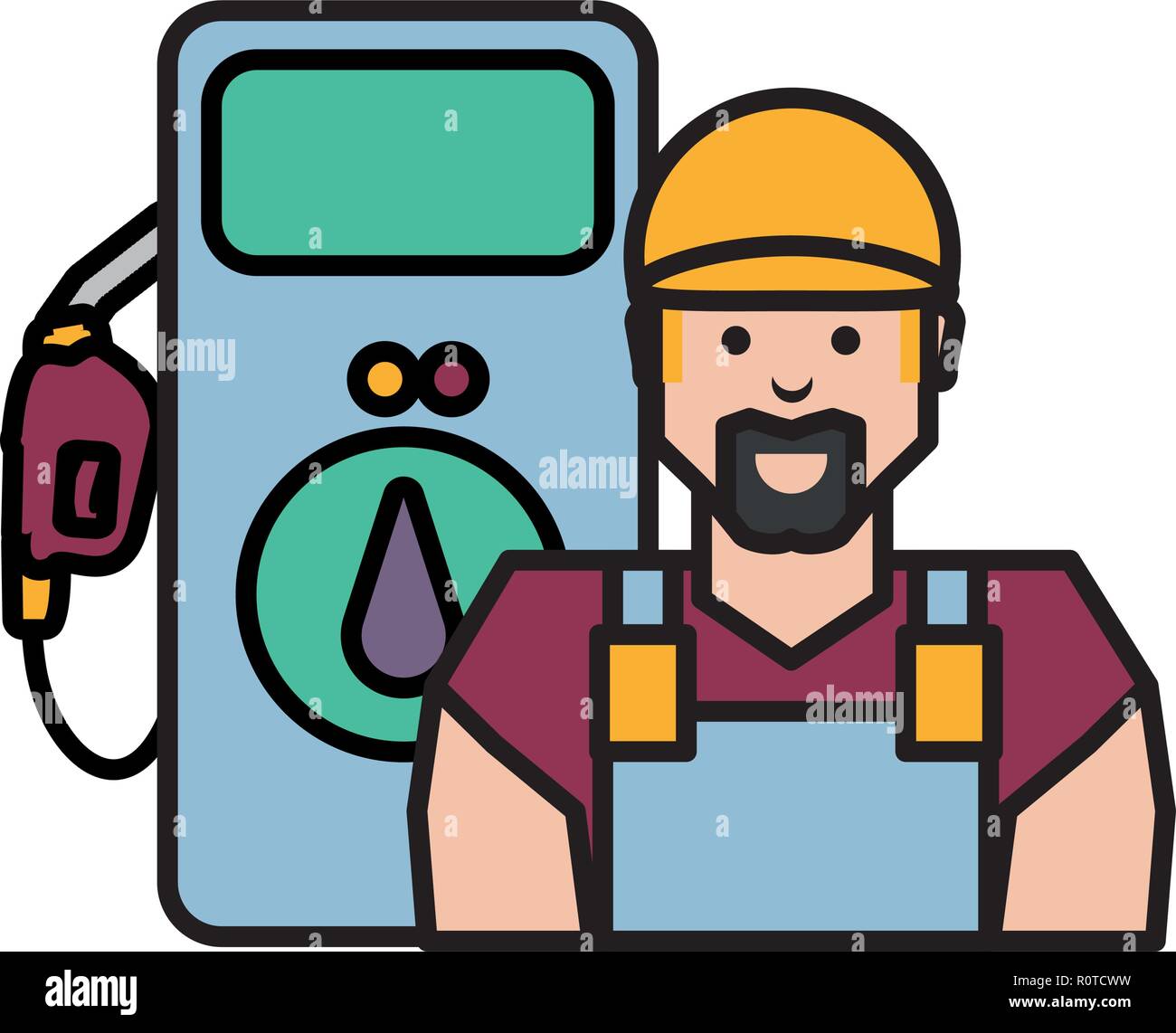 worker character with dispenser service station vector illustration ...