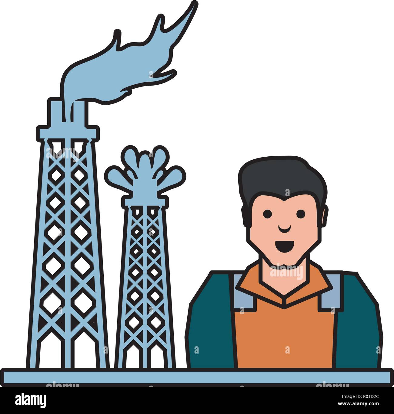 tower of plant oil extraction with worker character vector illustration ...