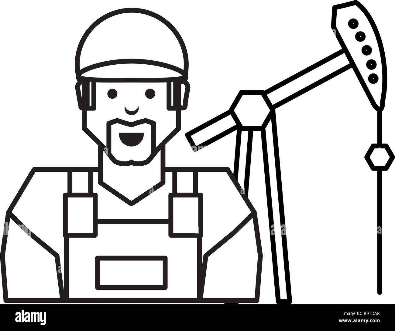 oil excavation drill industry with worker character vector illustration ...